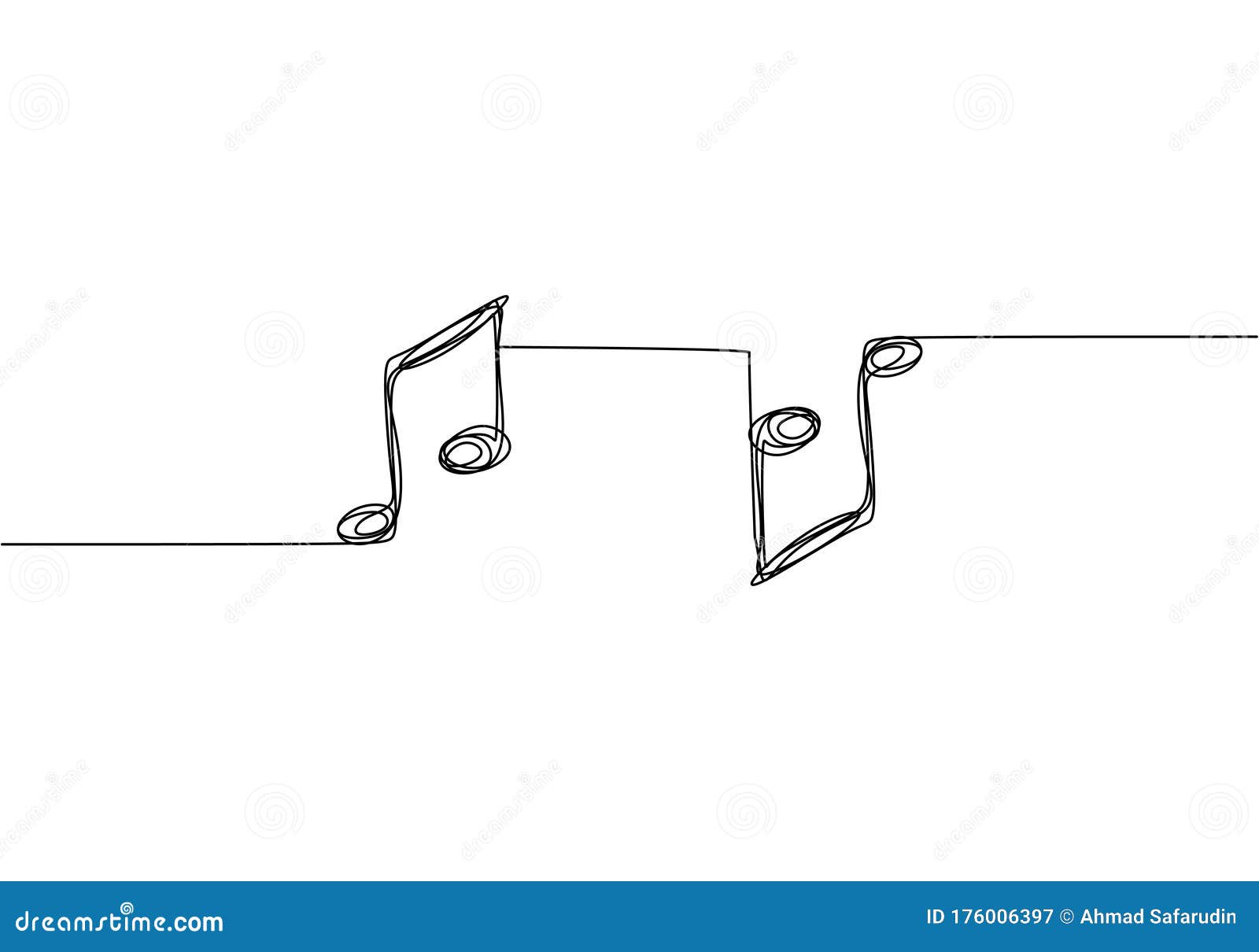 Abstract Music Background, Notes Vector Illustration. One Continuous ...