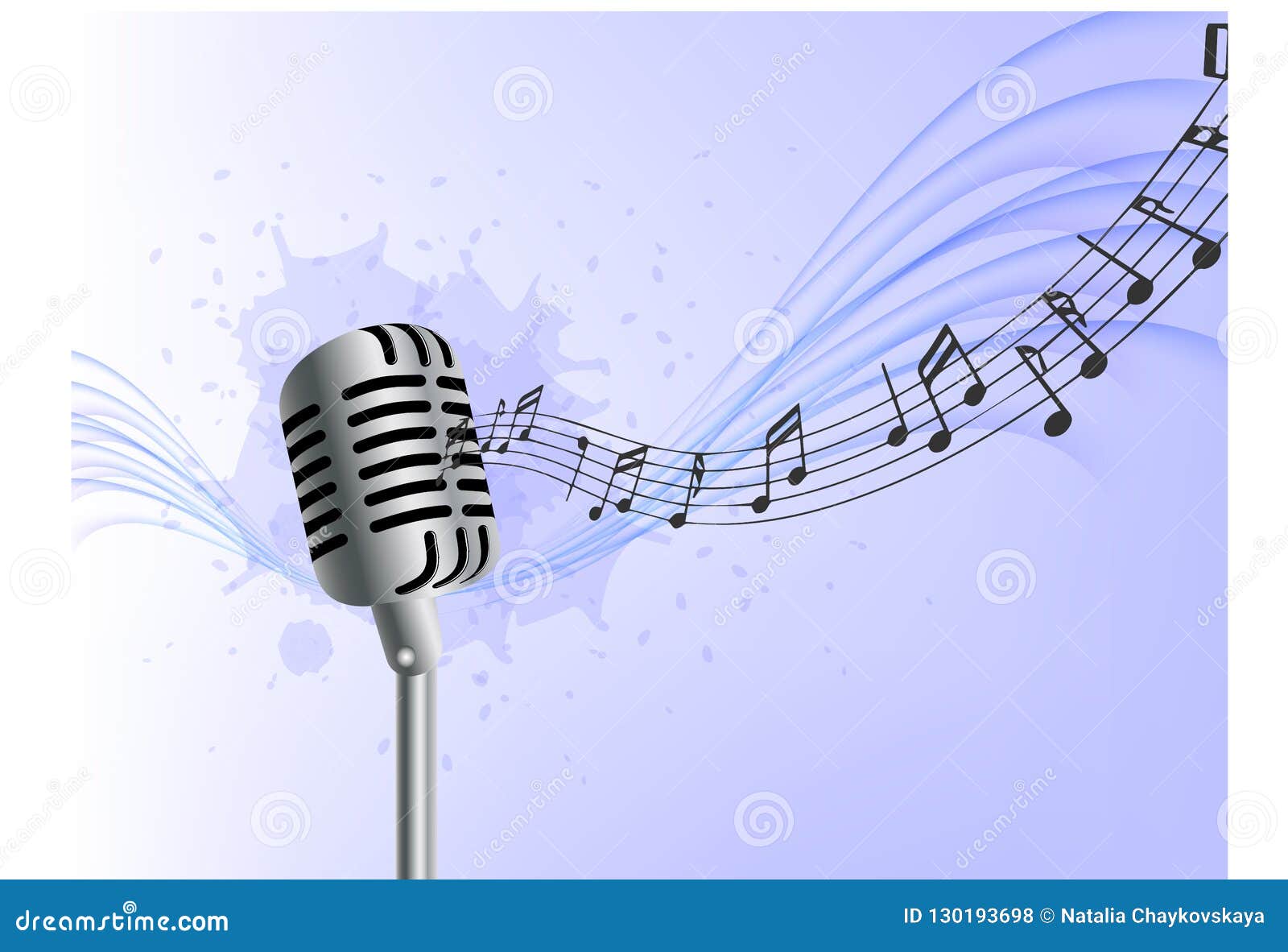 Abstract Music Background Realistic Microphone Wave Notes Blue ...