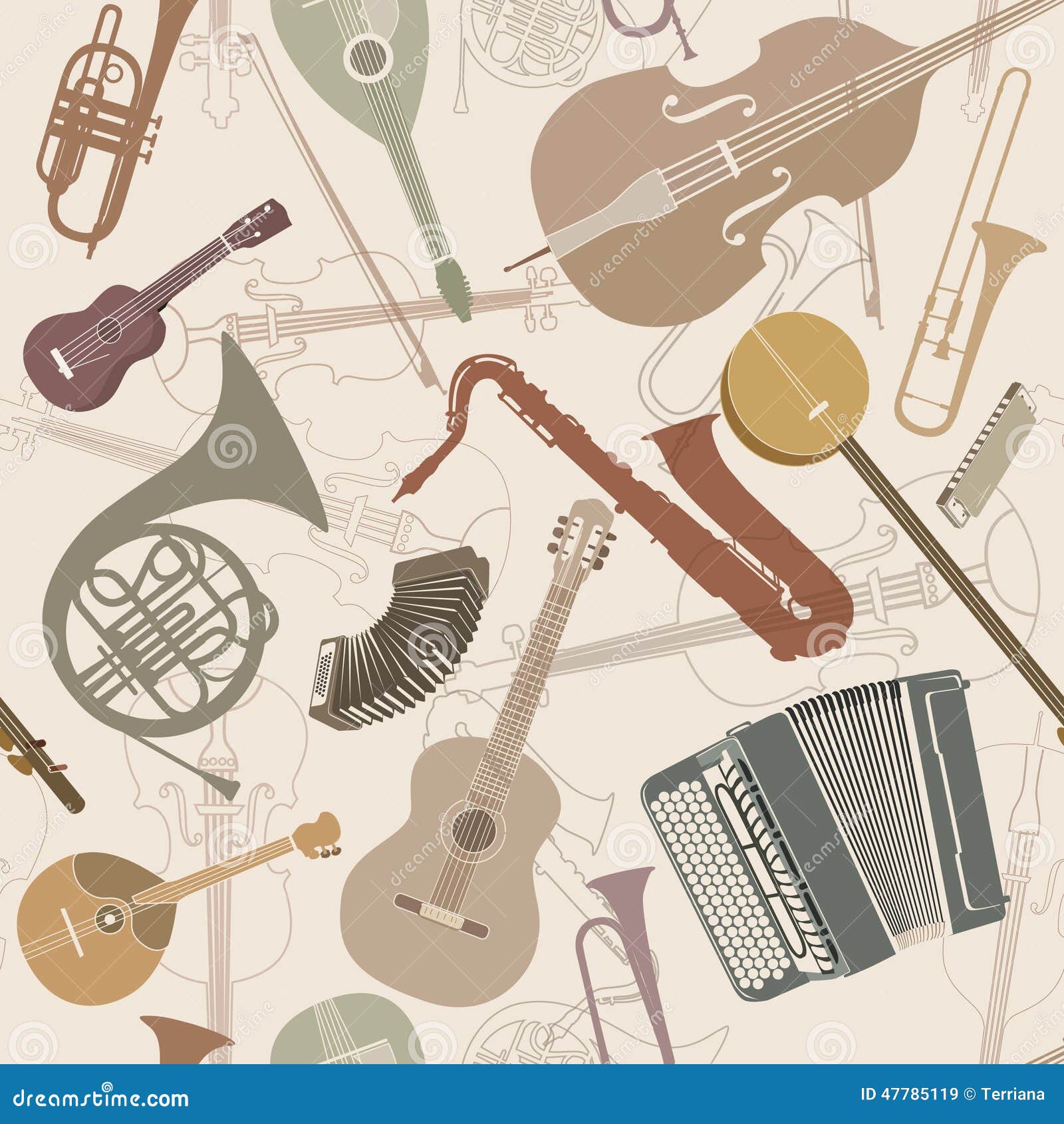 Abstract Music Background. Seamless Texture Musical Instruments Royalty ...