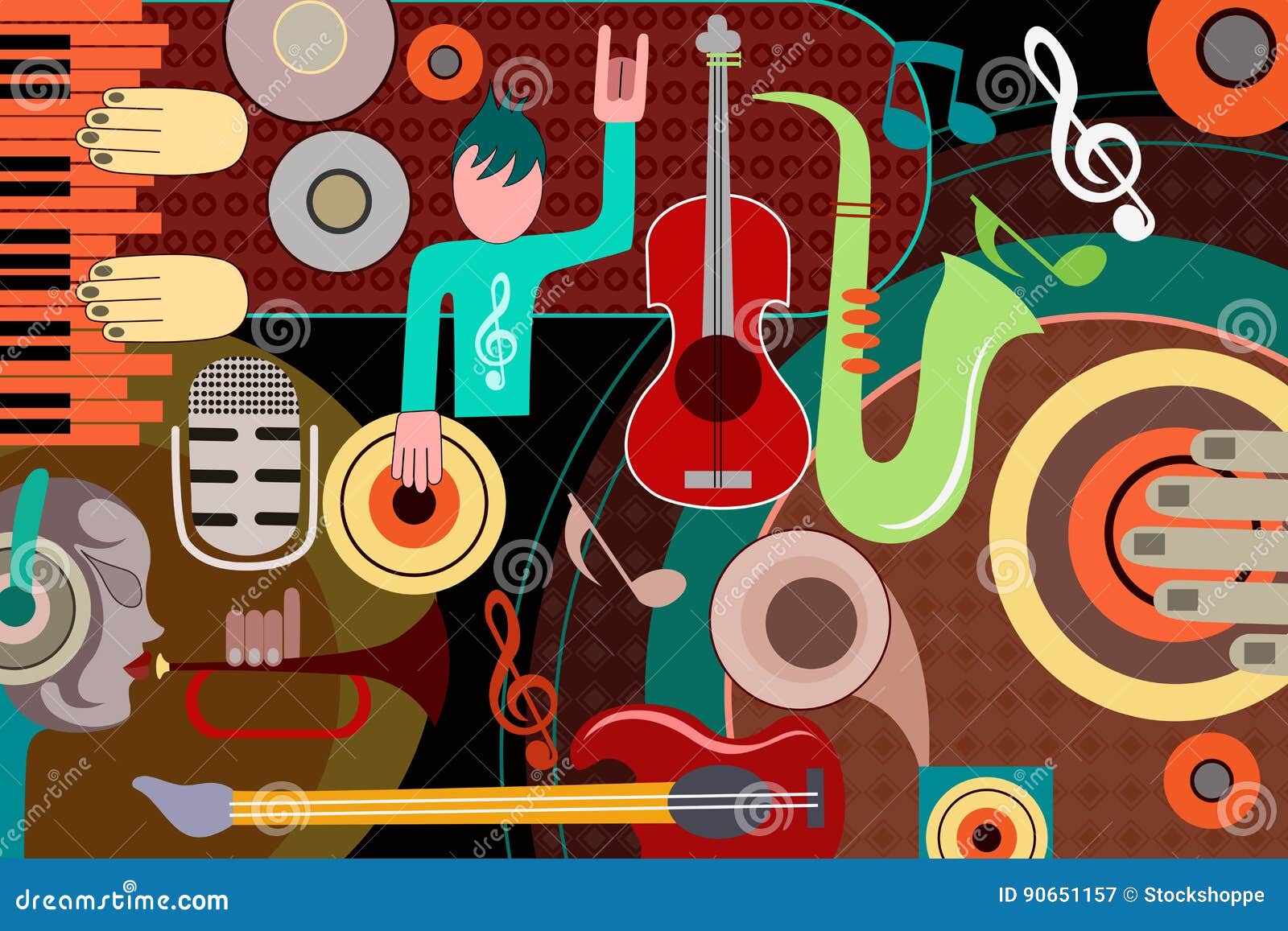 Abstract Music Collage Background Stock Vector - Illustration of drum ...