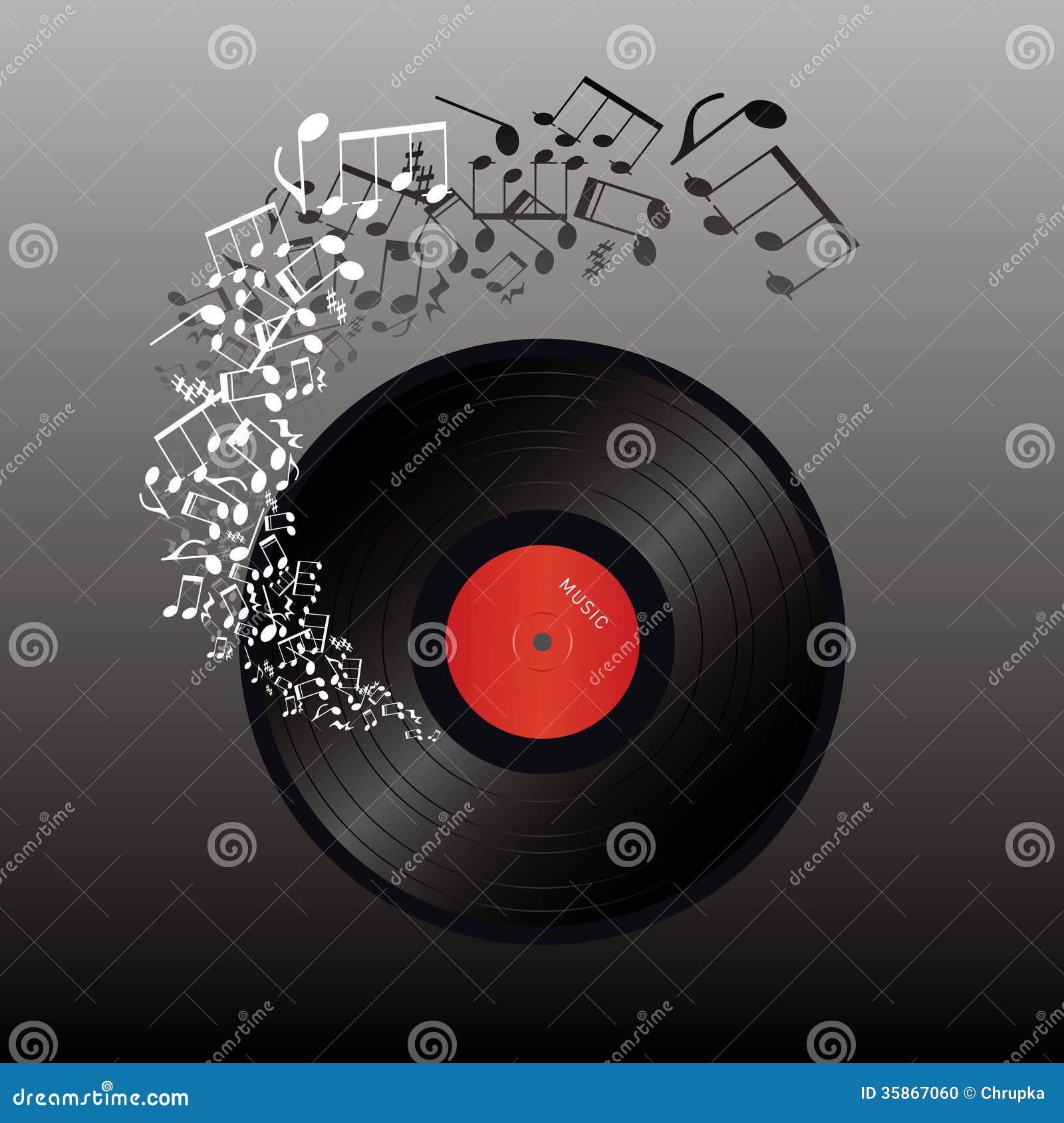 Abstract Music Illustration- Vinyl and Music Note Stock Vector ...