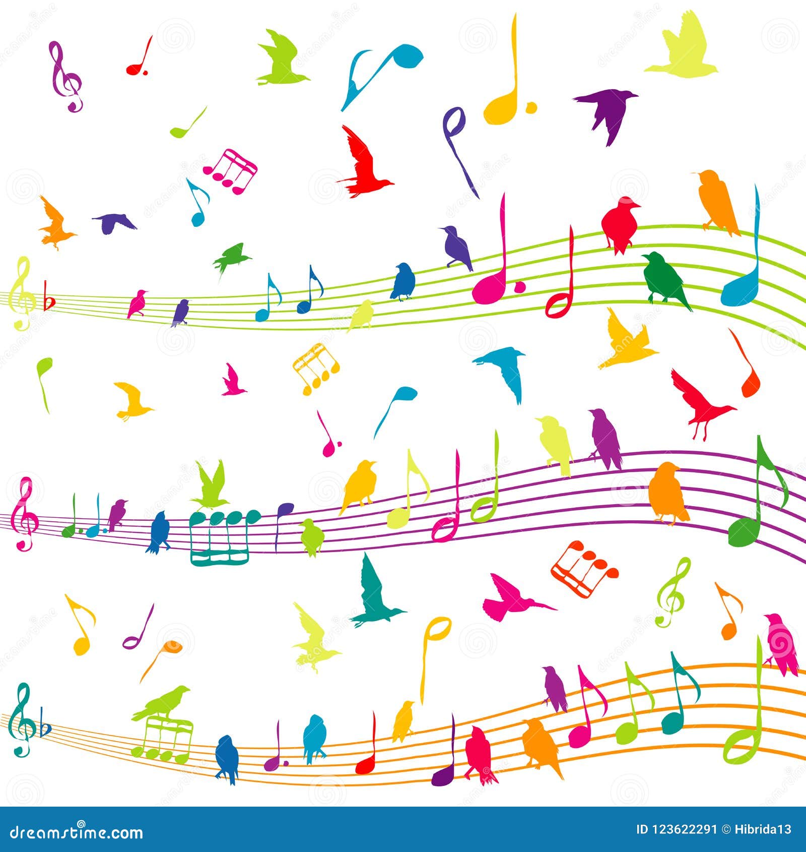 Abstract Music Note with Silhouettes of Birds Flying Stock Vector ...