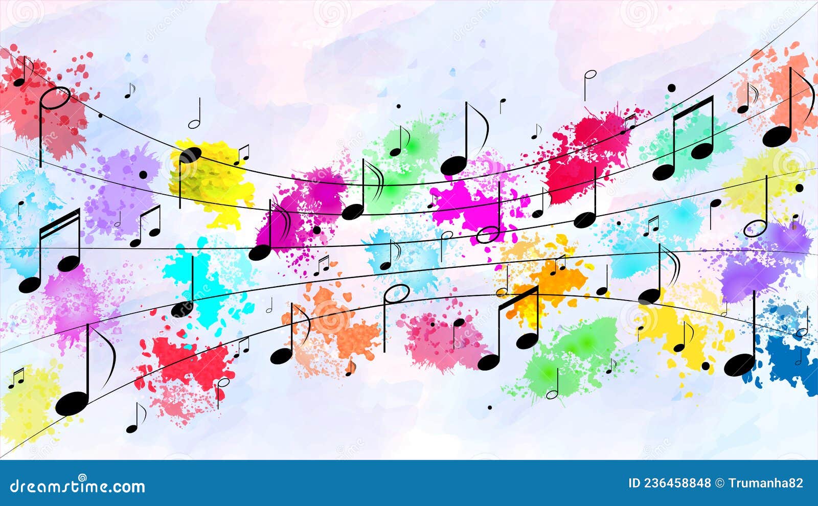 Vector Black Music Notes in Colorful Watercolor Spatters and Splashes ...