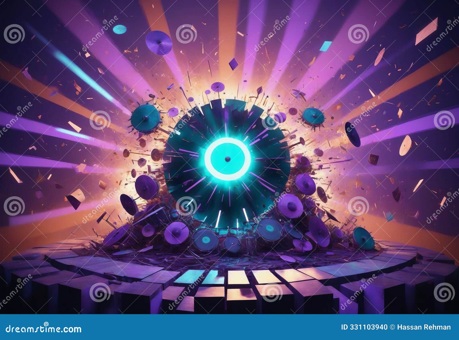 Abstract Music Notes Blast in Blurry Grungy Dark Purple Background ...