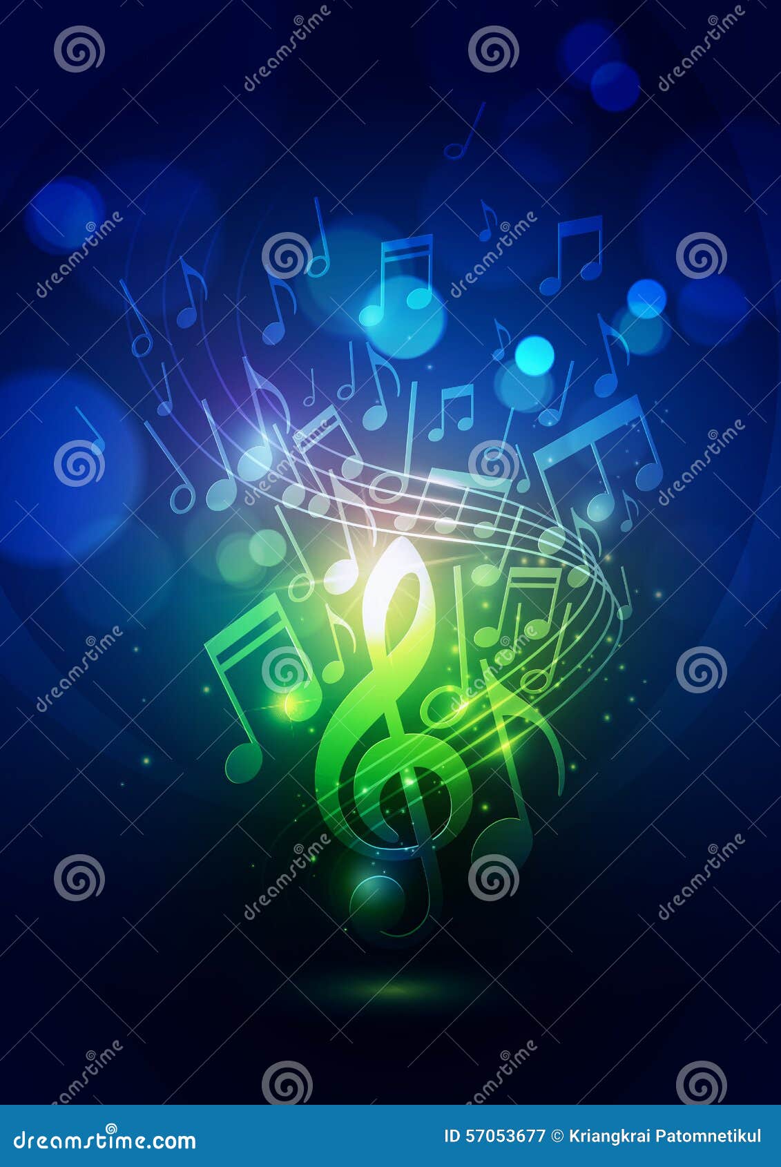 Abstract Music Notes and Bokeh Lights Blue Background Stock Vector ...