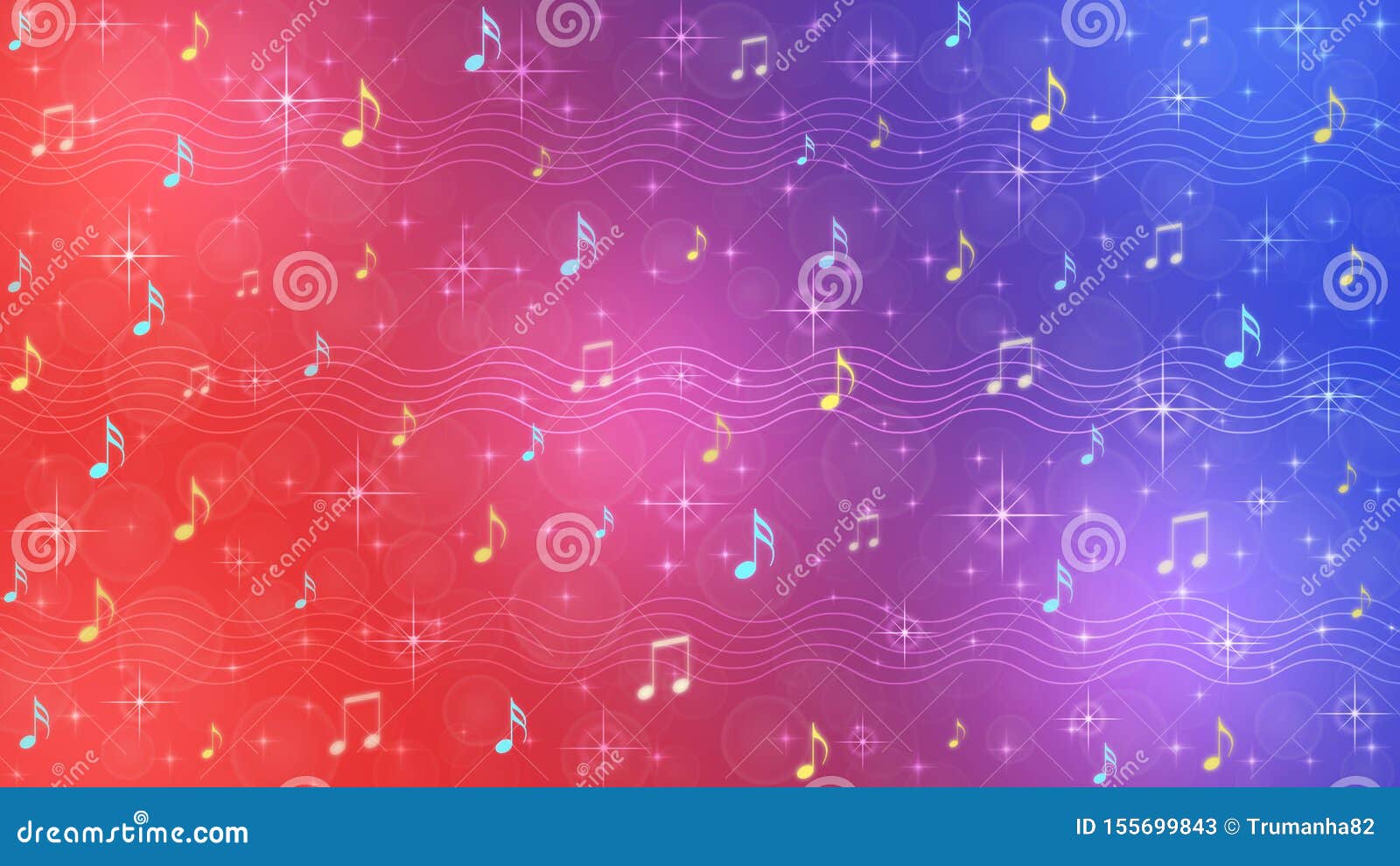 Abstract Music Notes And Staves In Blue And Red Gradient Background ...