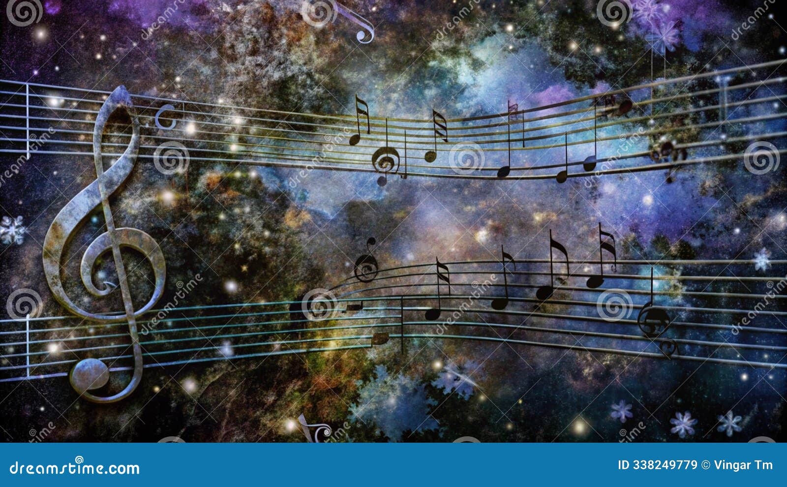 Abstract Music Notes and Treble Clef with a Starry Galaxy Background ...