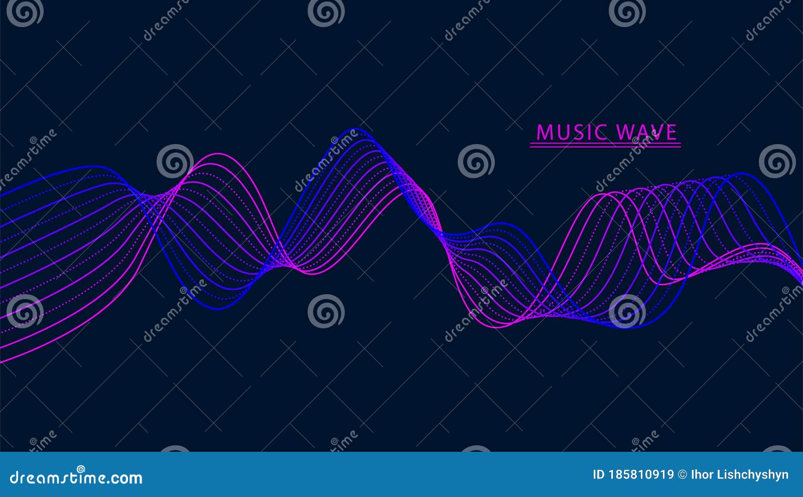 Abstract Music Wave of Many Lines. Curve Colored Lines on Blue ...