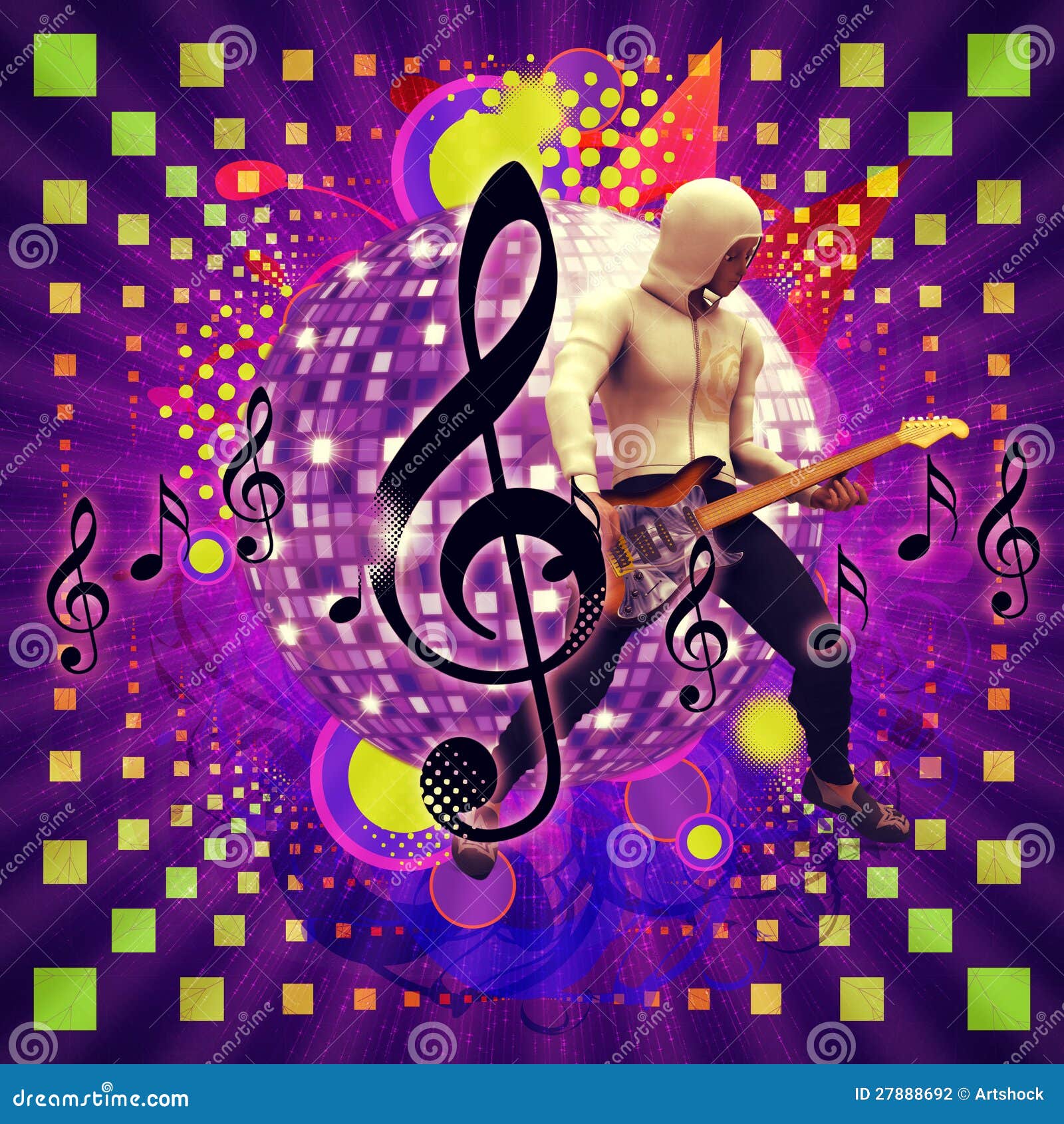Abstract Musical Background with Guitar Player Stock Illustration ...