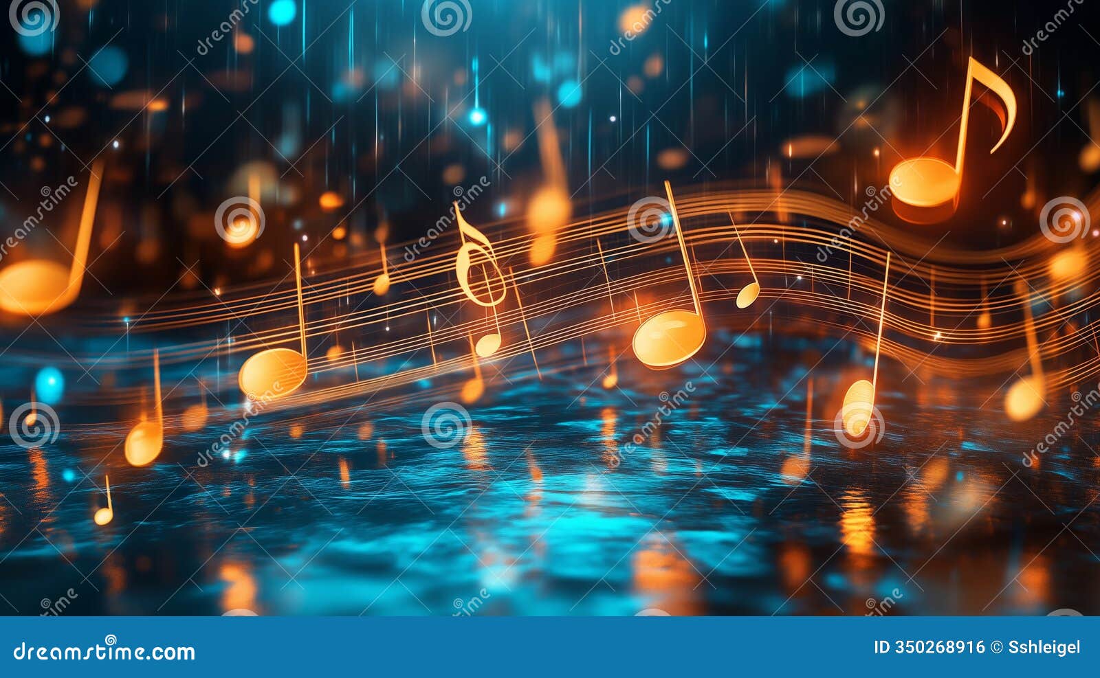 Abstract Musical Background with Stave and Note Icons in Blue Color ...