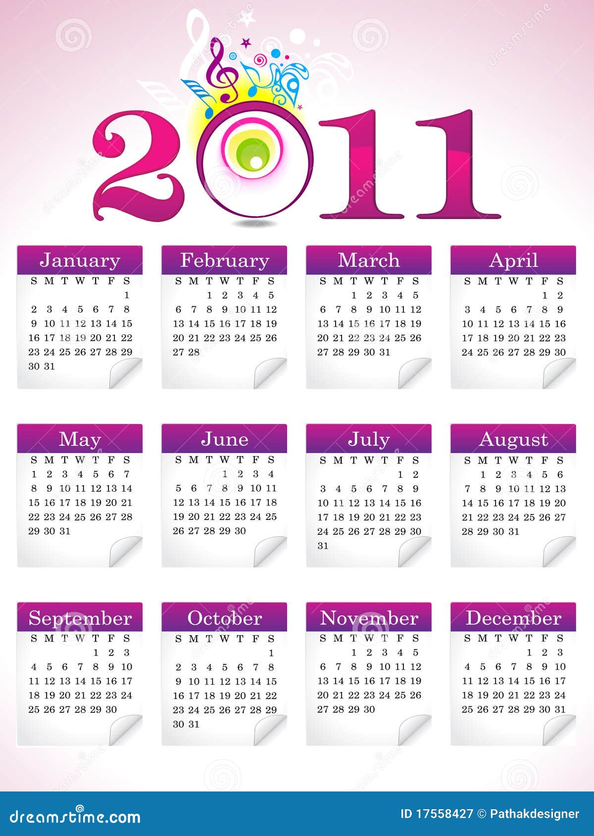 Abstract musical calendar stock vector. Illustration of floral - 17558427