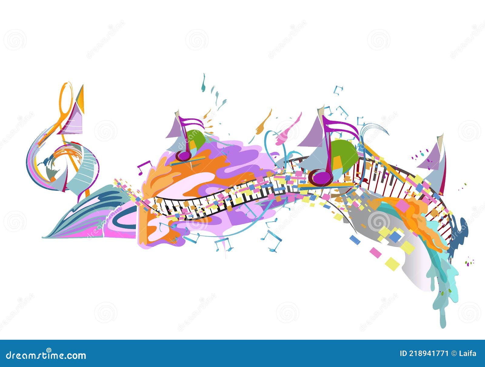 Abstract Musical Design with Colorful Splashes and Musical Waves, Notes ...