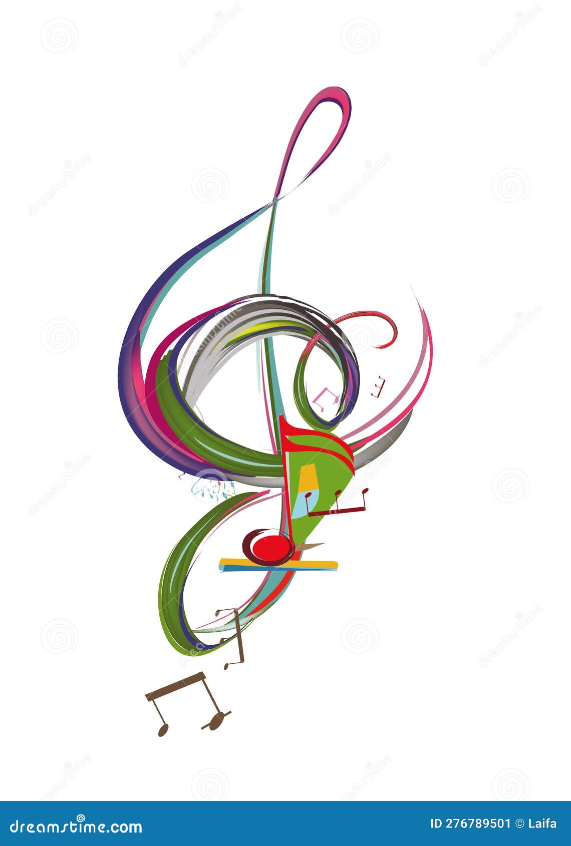 Abstract Musical Design with a Treble Clef and Colorful Splashes, Notes ...