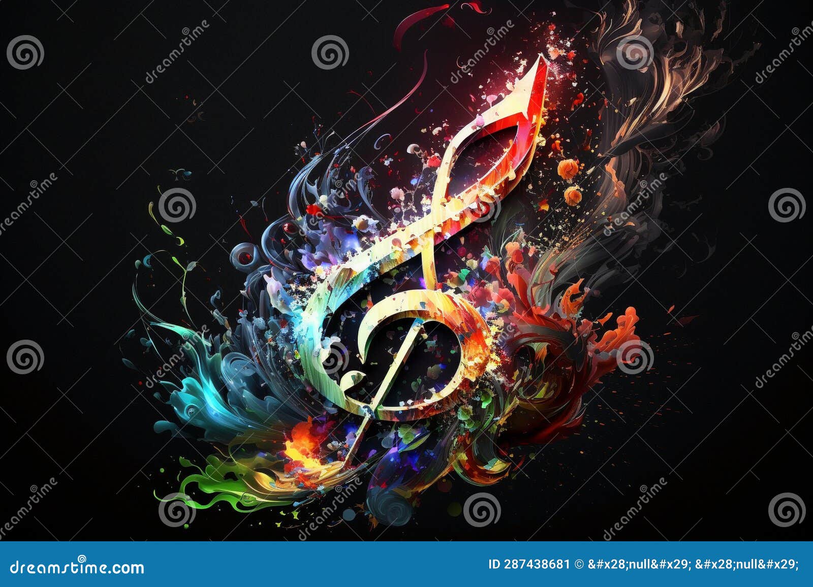 Abstract Musical Note Symbol Painting, Black Background. Generative AI ...