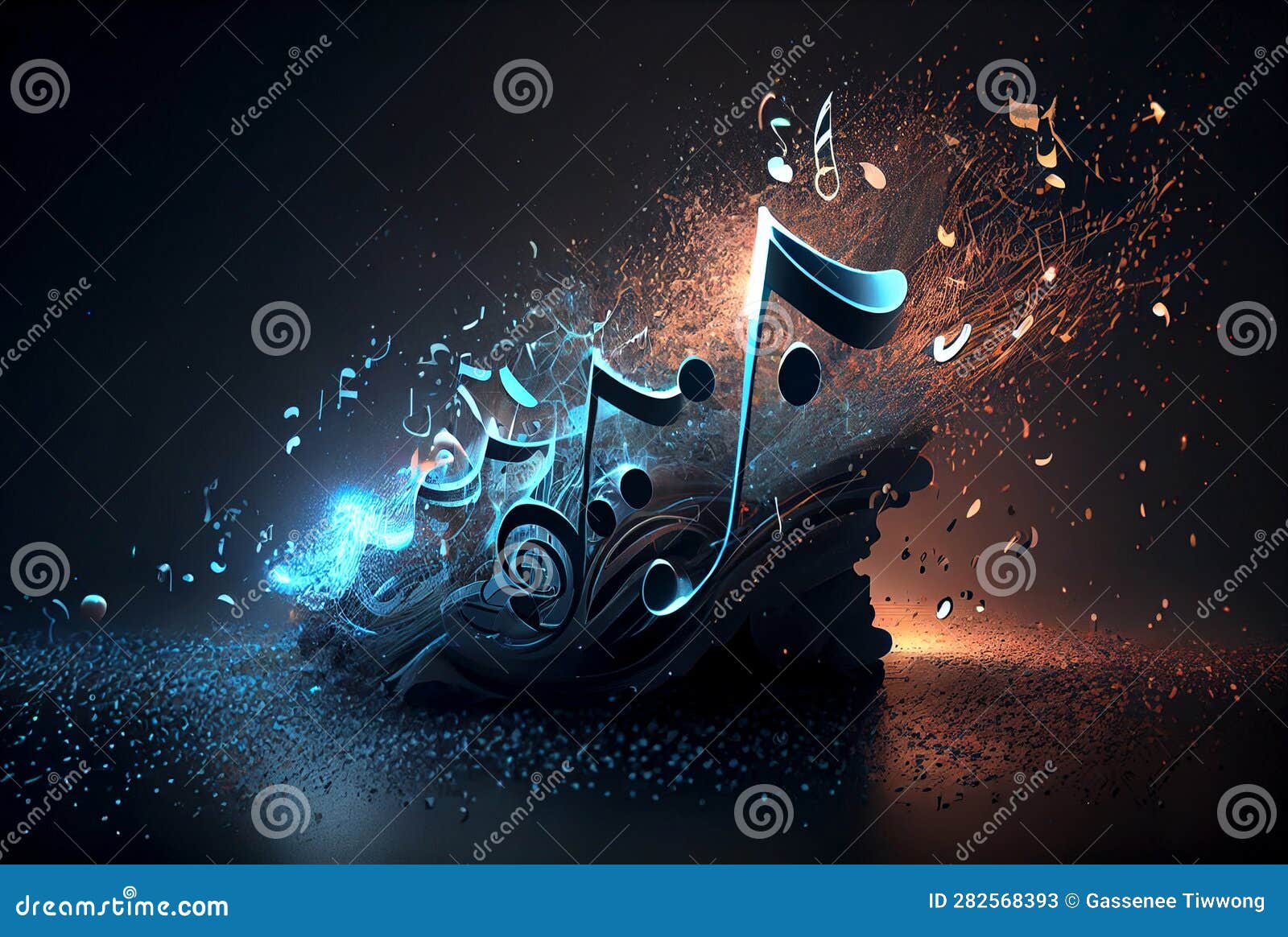 Abstract Musical Note Symbol Painting, Dark Background. Generative AI ...