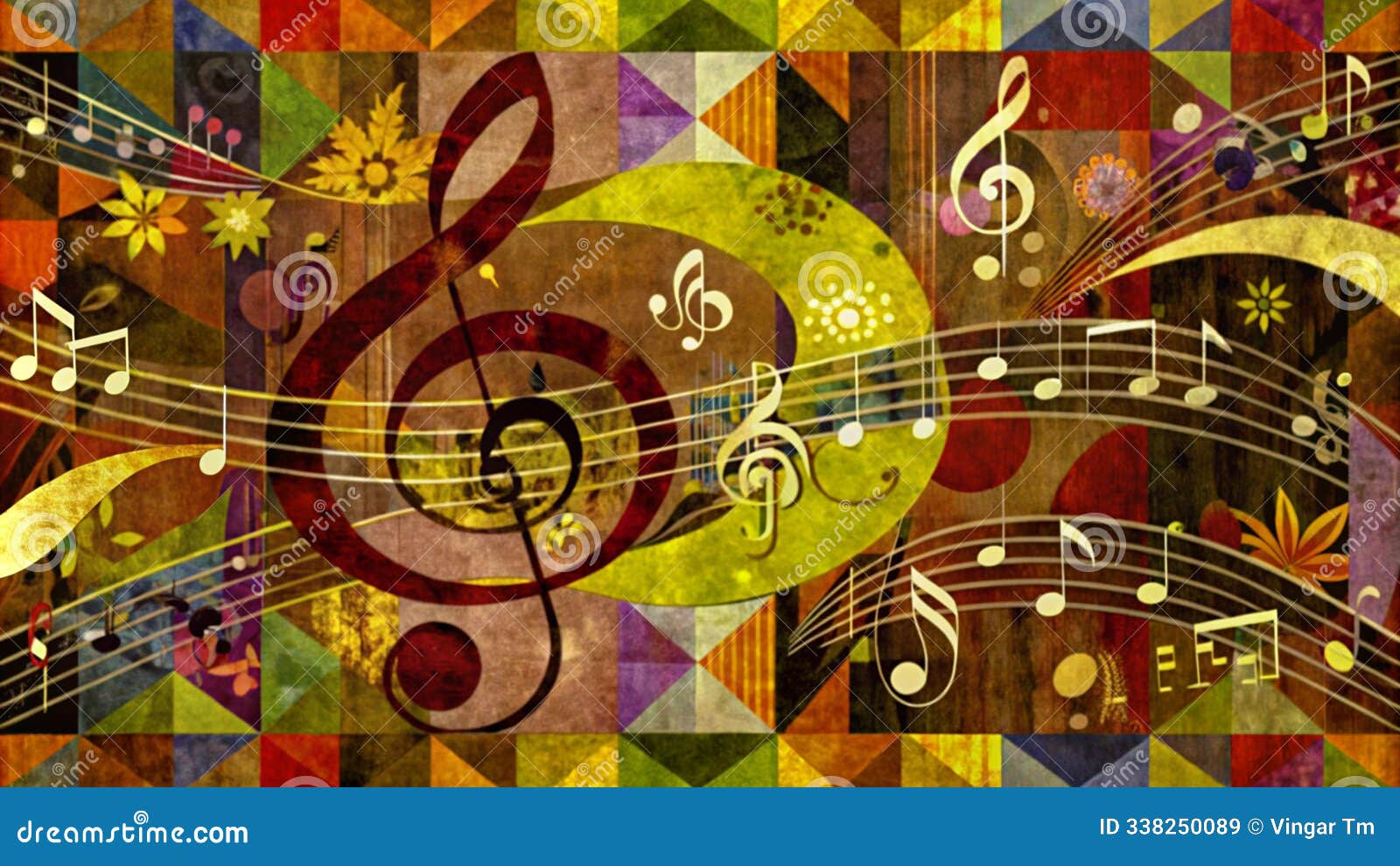 Abstract Musical Notes and Treble Clef Design with Colorful Geometric ...