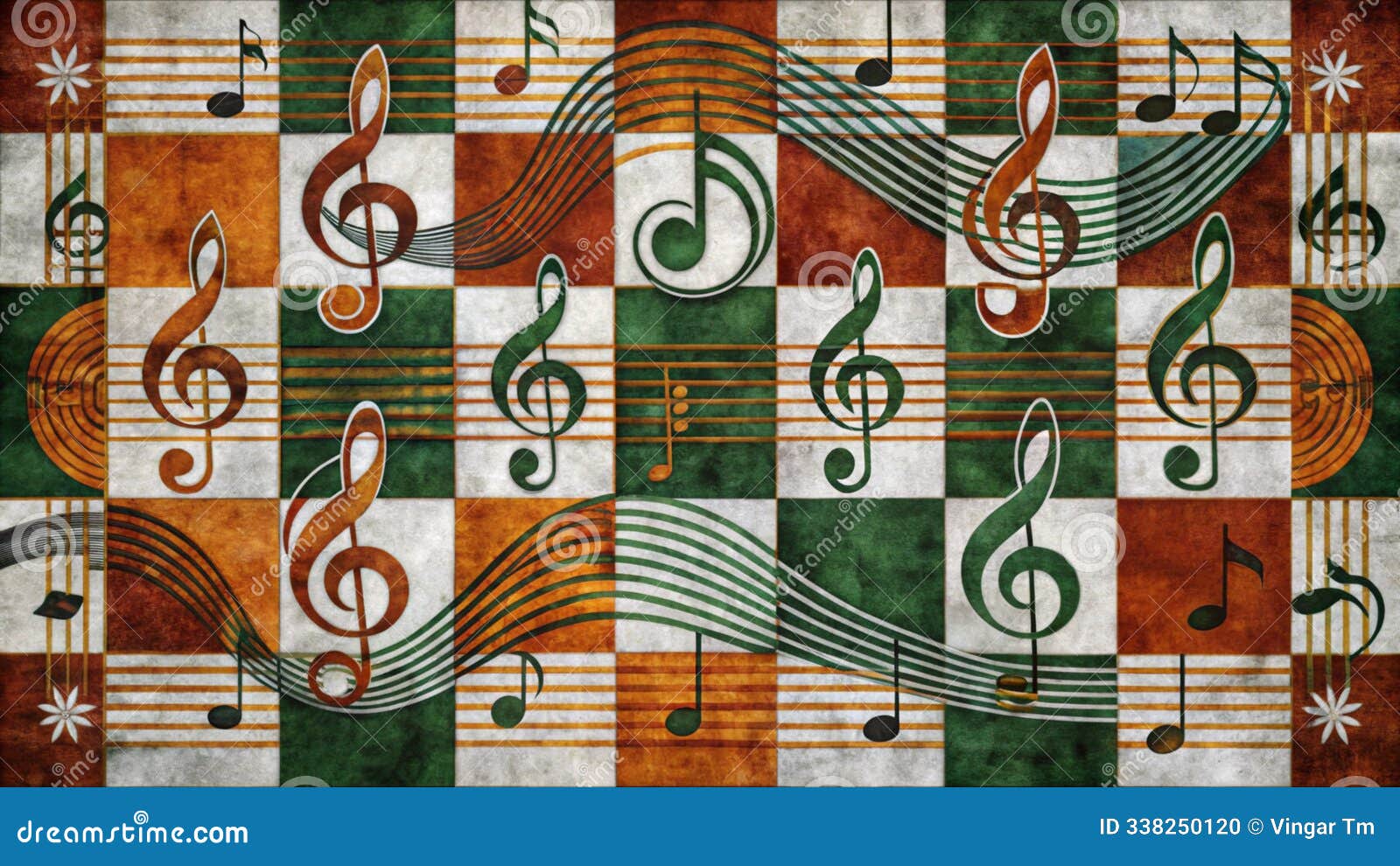 Abstract Musical Notes and Treble Clefs in a Geometric Pattern Stock ...