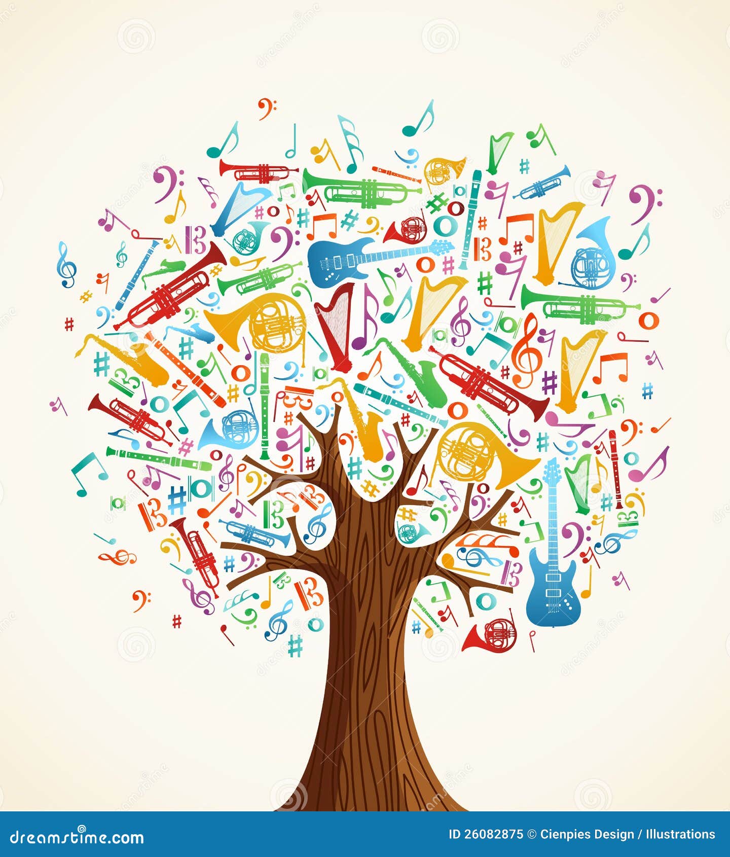 Abstract Musical Tree Made with Instruments Stock Vector - Illustration ...