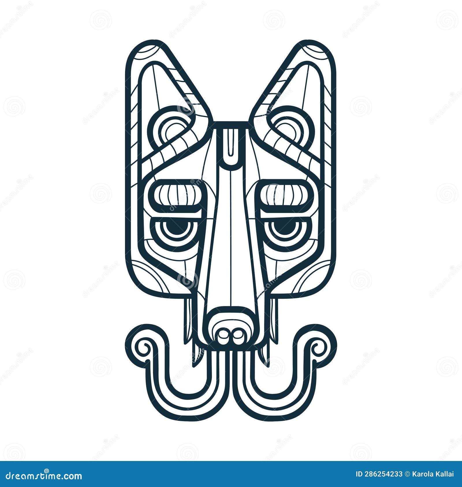 Fox Or Coyote Head Outline. Stylized Vector Line Animal Illustration ...