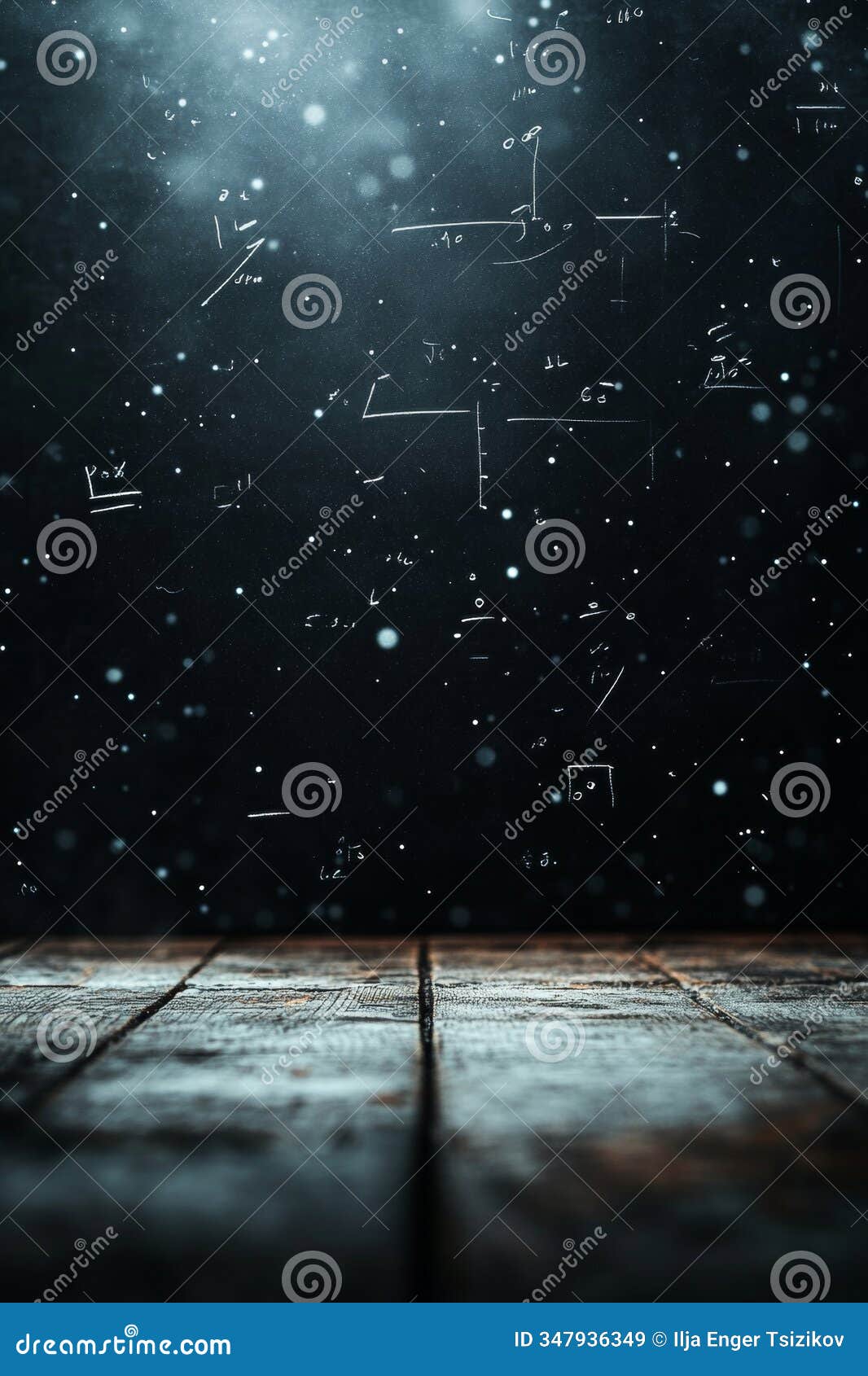 Abstract Mystical Education Background, Dark Wooden Table with Glowing ...