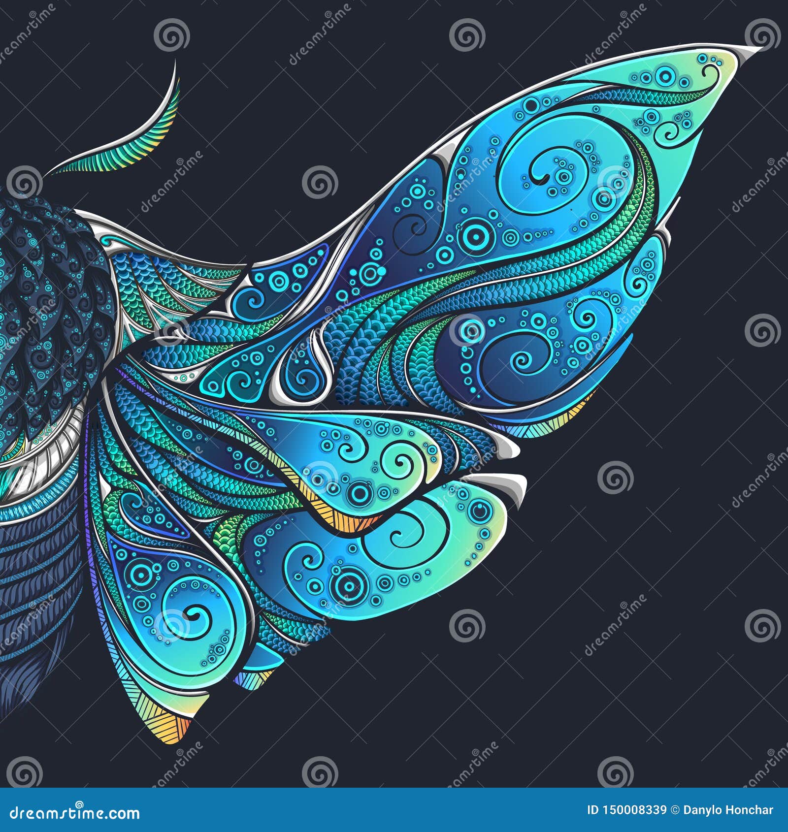 Abstract Mystical Moth in Psychedelic Design. Vector Illustration ...