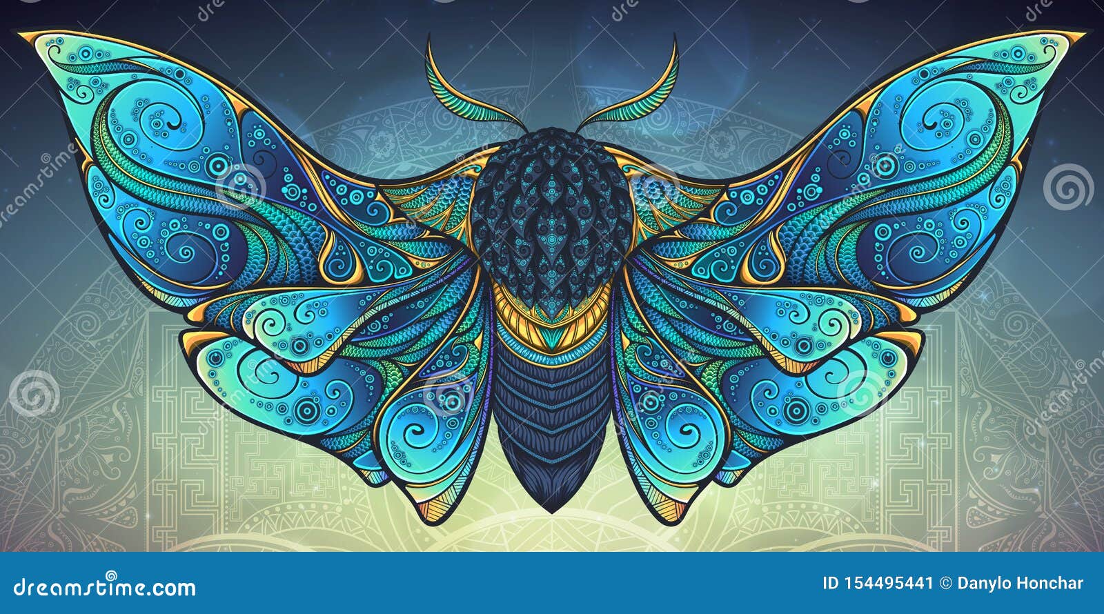 Abstract Mystical Moth in Psychedelic Design. Vector Illustration ...