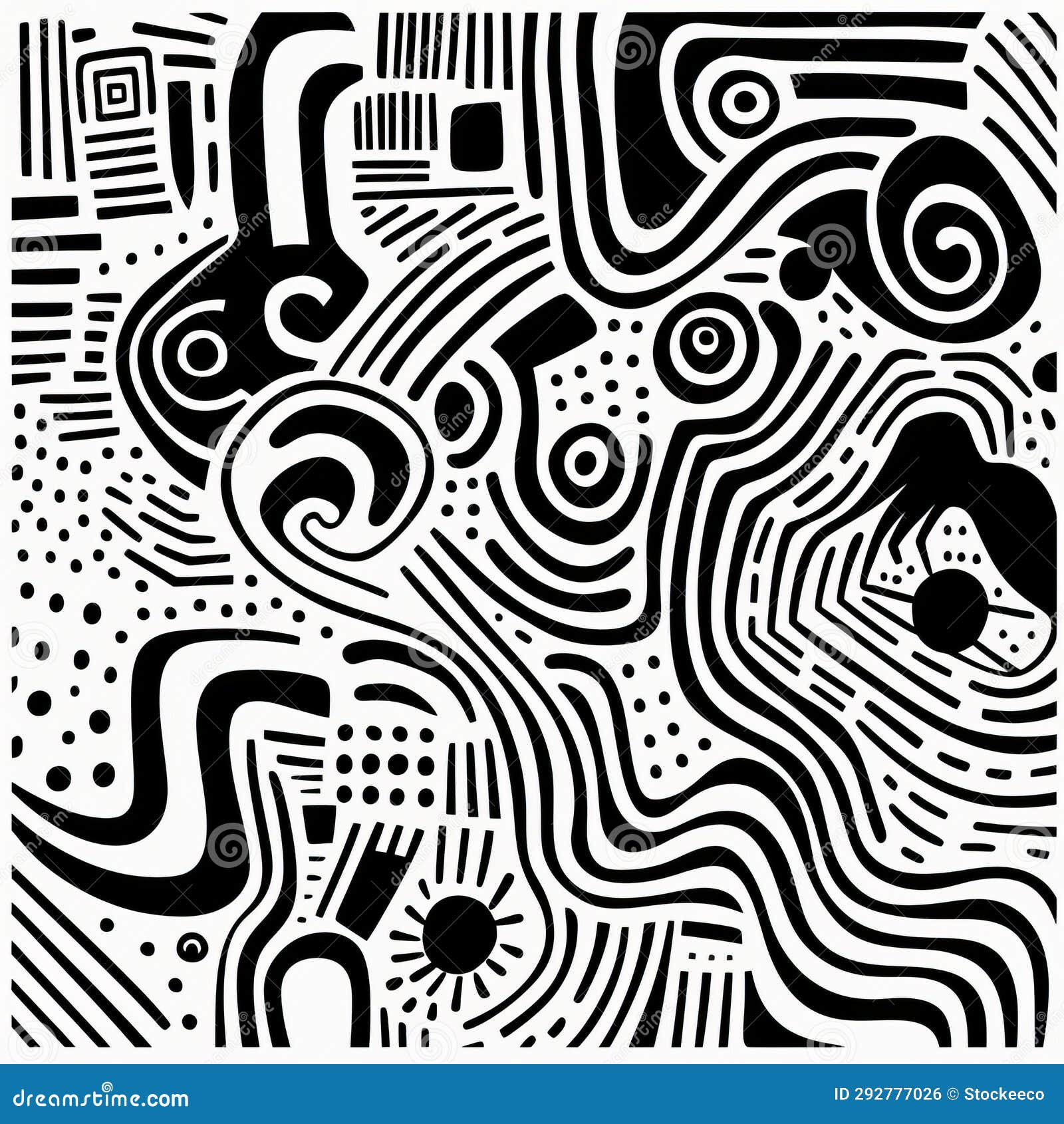Abstract Naive Style Doodle Poster with Thick Black and White Lines ...