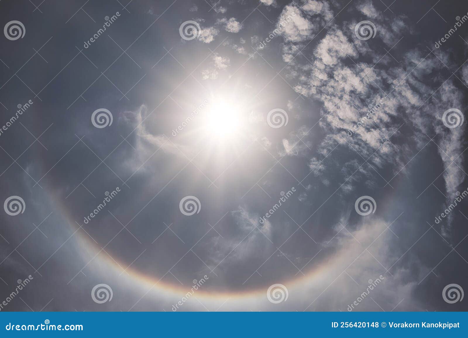 Natural Phenomenal of Midday Sparkling Sun Ray Rainbow Orbit in the ...