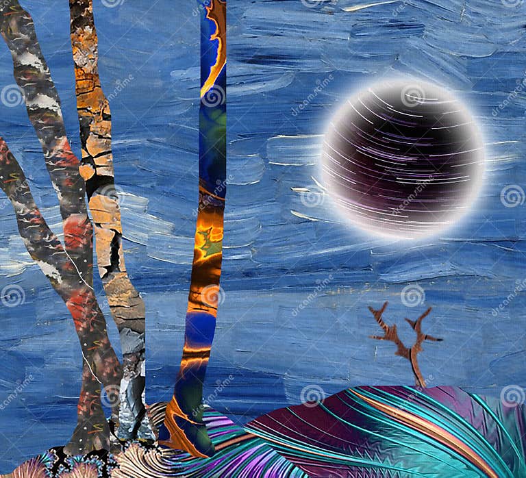 Abstract Nature. Trees and Bright Planet Stock Illustration ...