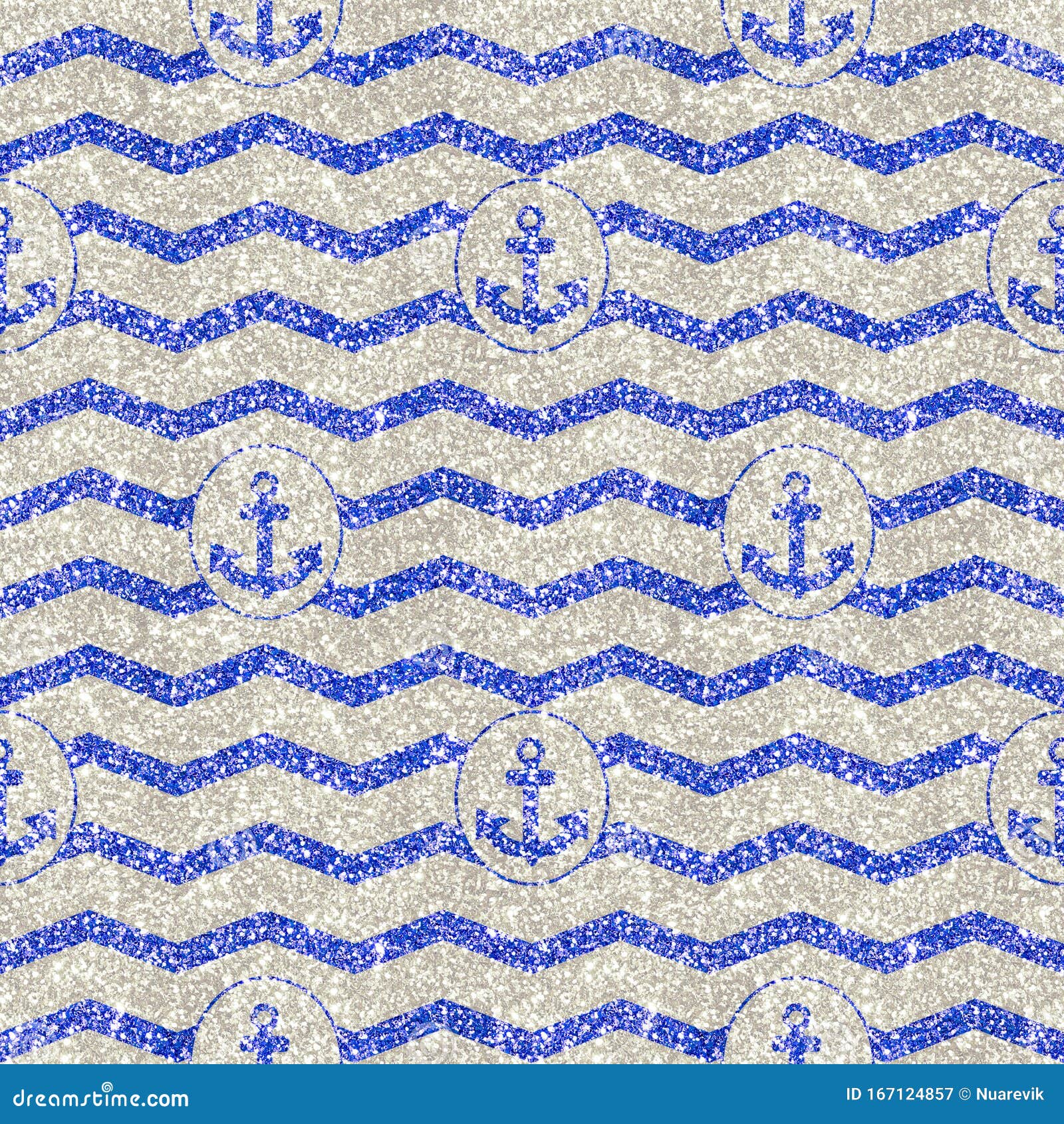 Abstract Nautical Waves and Anchors Glitter Sparkling Seamless Pattern ...