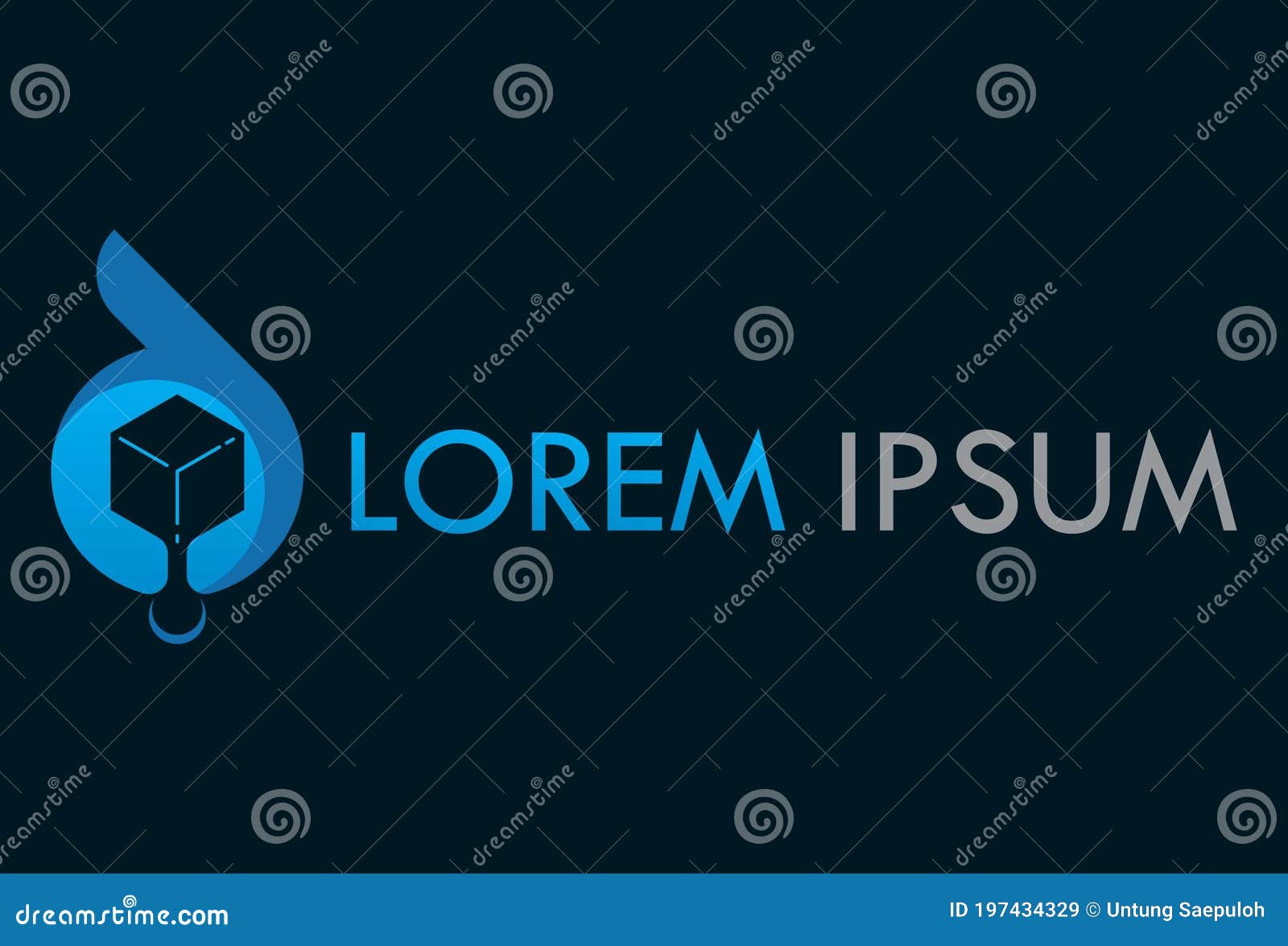 Abstract Negative Space Water Drop Blue Box with Dark Background Logo ...