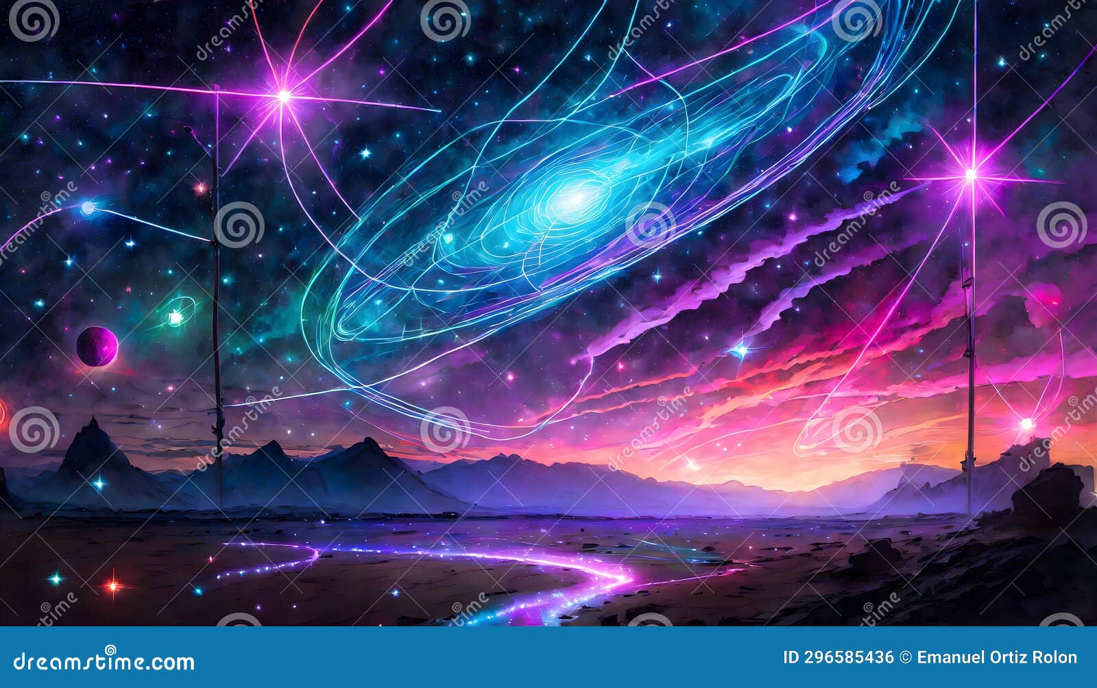 An Abstract Neon Background Featuring a Celestial Dance of Neon ...