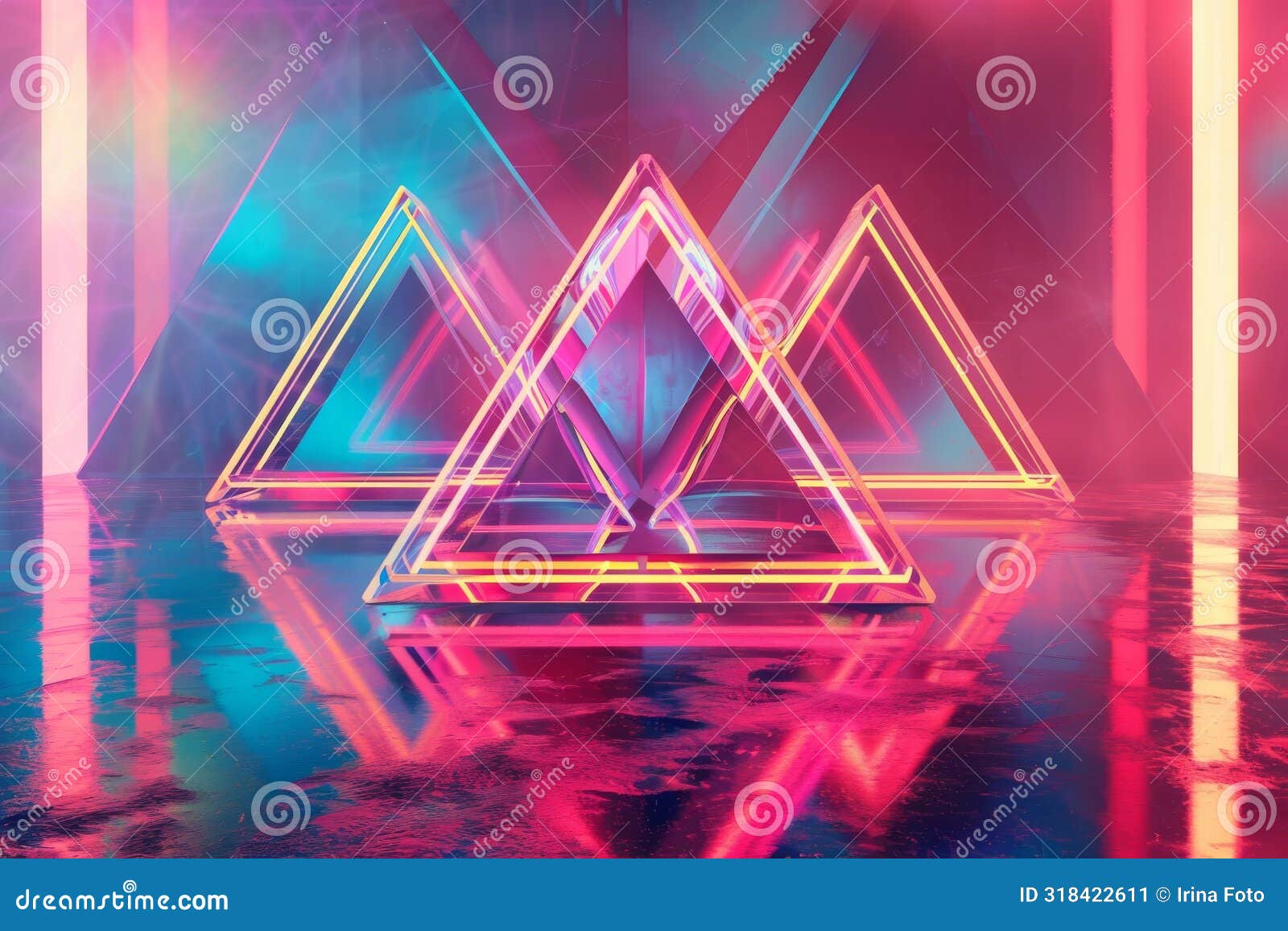 Abstract Neon Background with Geometric Shapes Stock Image - Image of ...