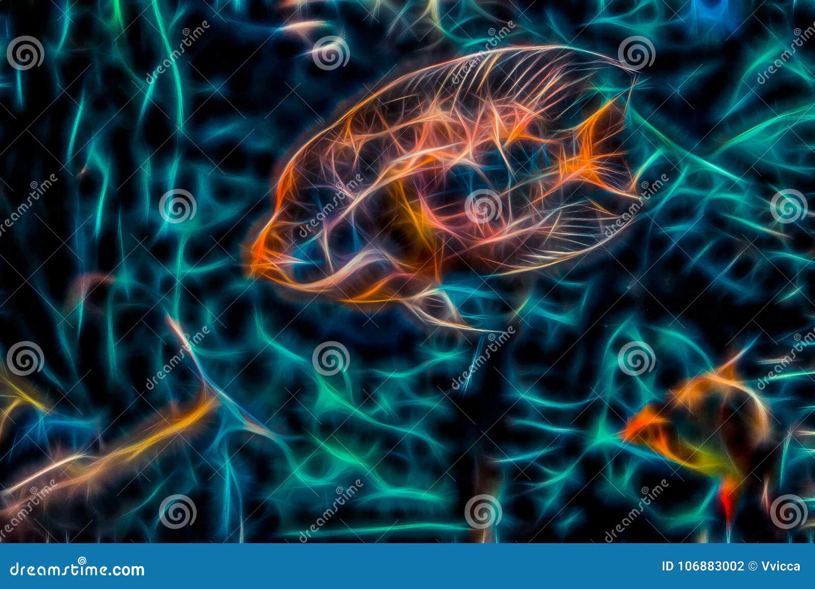 Abstract Neon Background with Illustration of an Orange Fish Stock ...