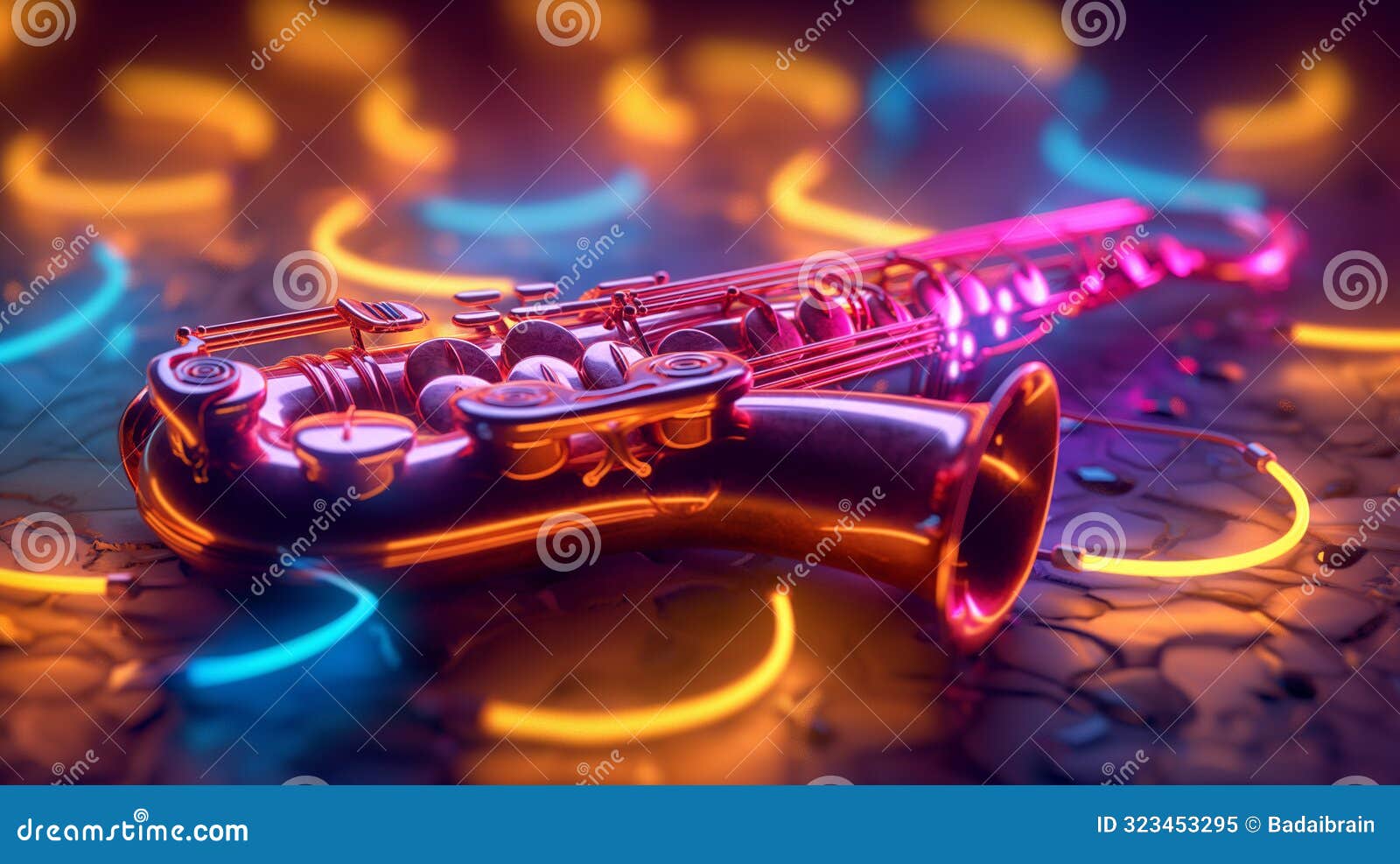 Abstract Neon Background on the Theme of Musical Instruments. Stock ...