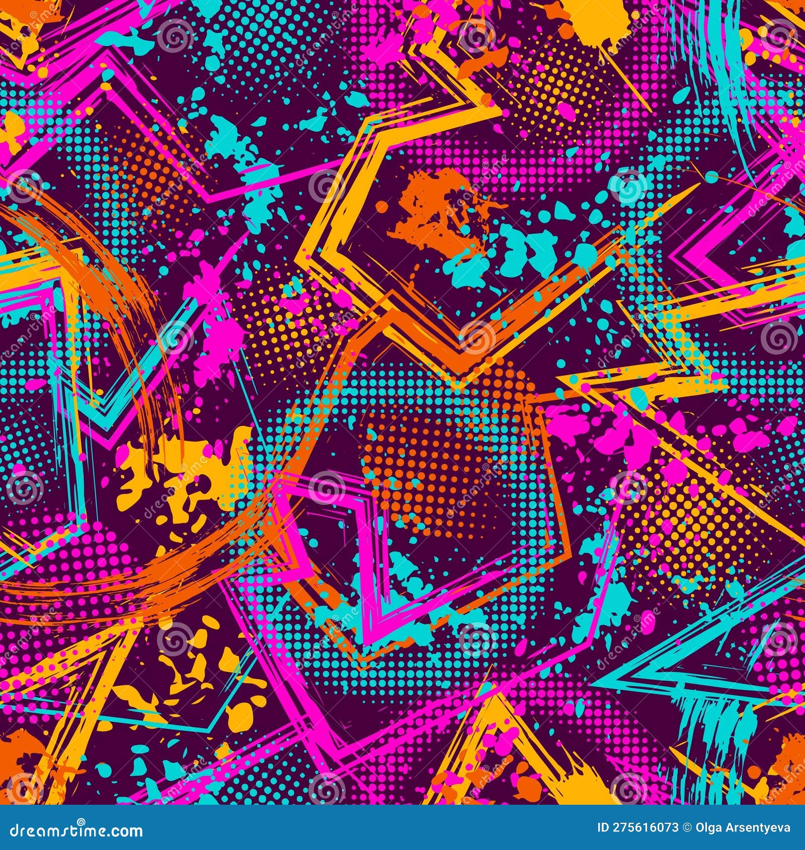 Abstract Neon Bright Pattern with Splattered Paint Stock Illustration ...