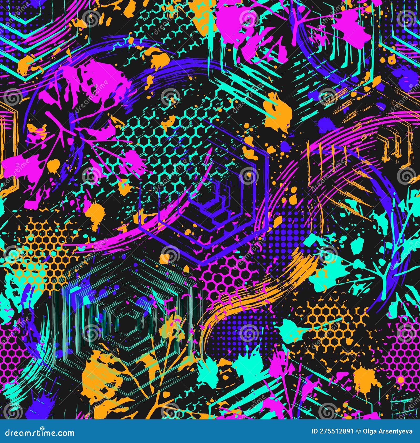 Abstract Neon Bright Pattern with Splattered Paint Stock Vector ...