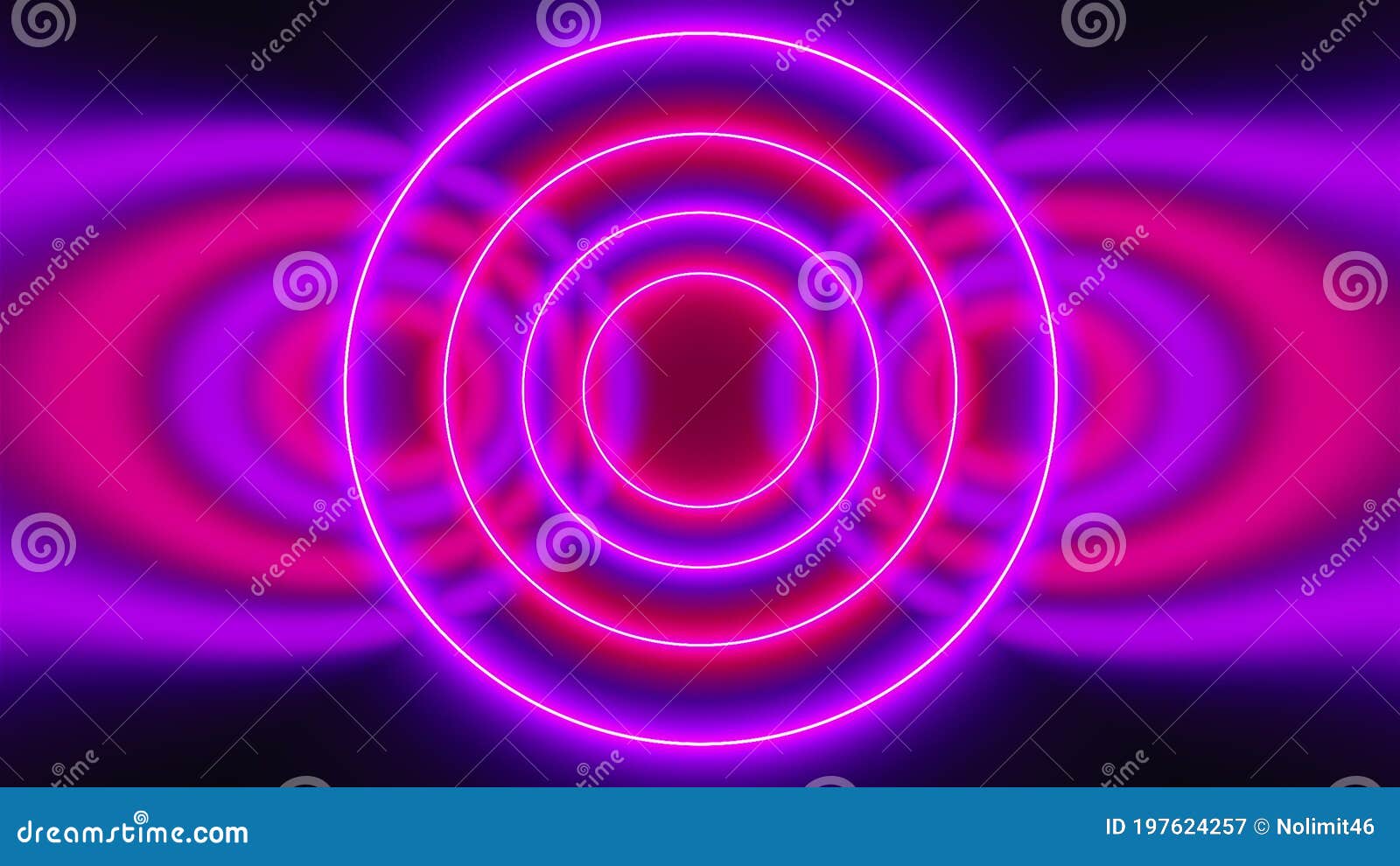 Abstract Neon Circles Form An Endless Tunnel, Computer Generated. 3d ...
