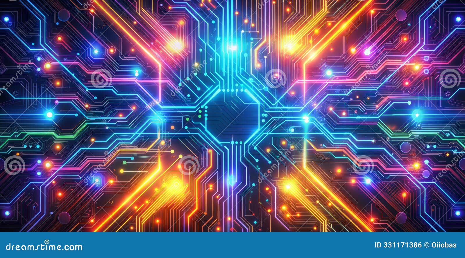 Abstract Neon Circuit Board, Glowing Lines, Technology Background ...