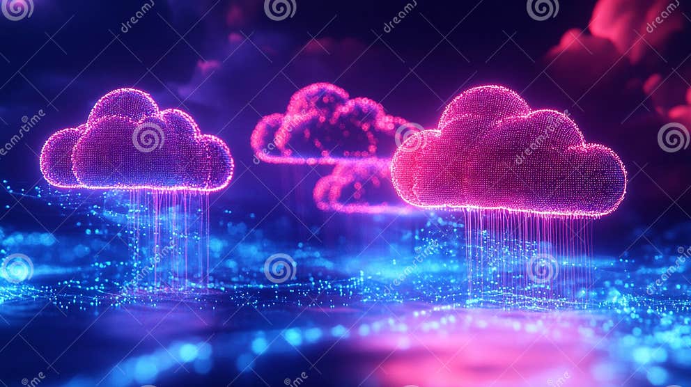 Abstract Pink Neon Cloud Computing Digital Data Network Technology Web ...