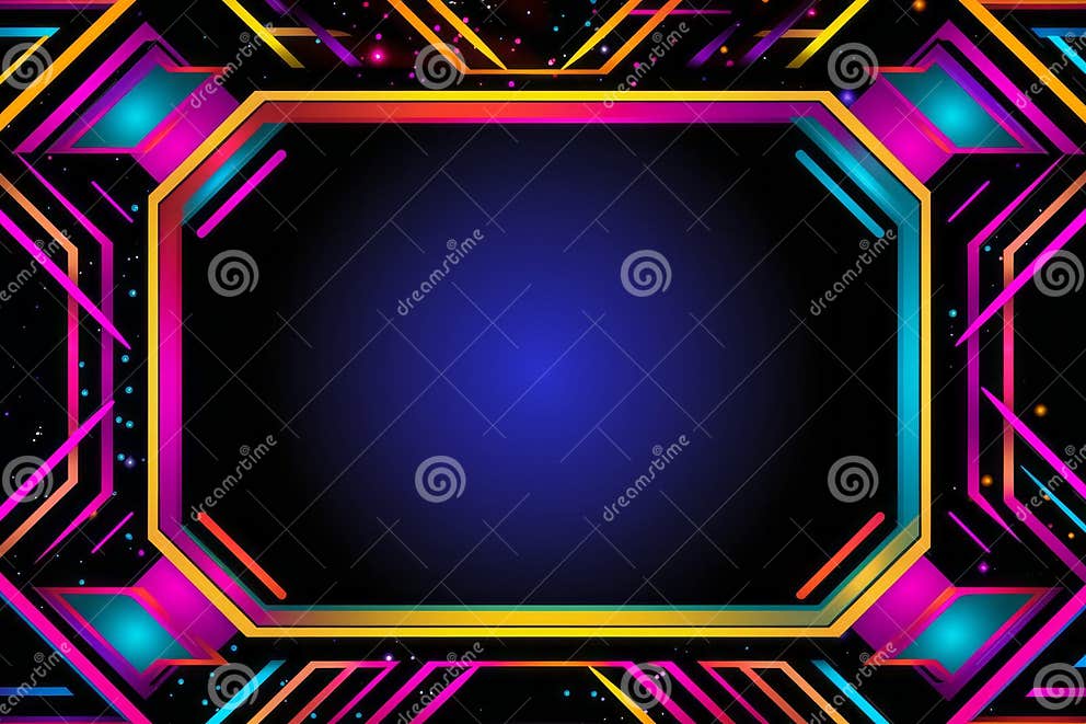 Abstract Neon Colored Frame with Space for Text on a Black Background ...