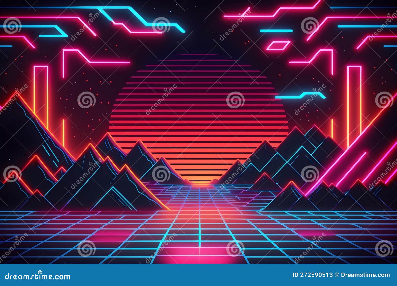 Retro Red Car Synthwave Poster With Vaporwave Sunset, Neon Gradient ...