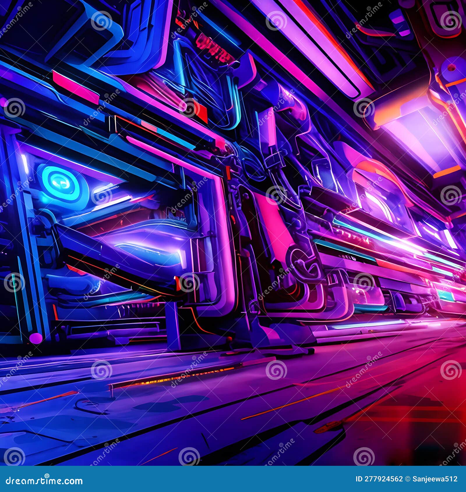 Abstract Neon Colors with Space Machine Technology Background Stock ...