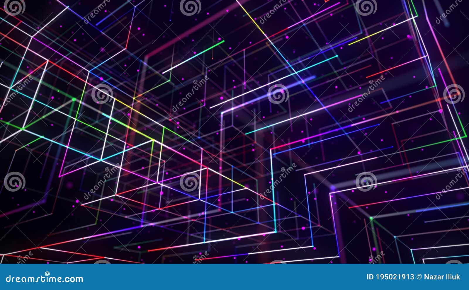 Abstract Neon Cube. Glowing Mesh with Static. Cyberpunk Signboard ...