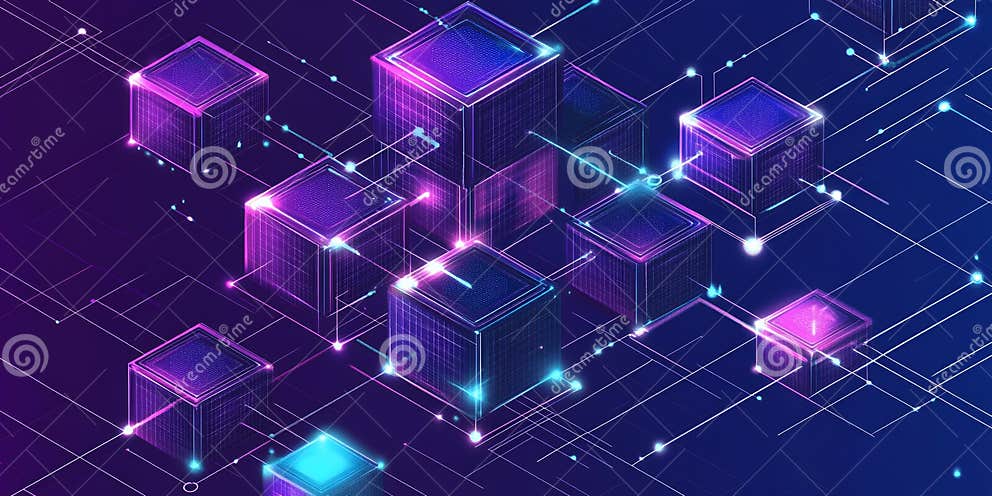 Abstract Neon Cubes Network Digital Technology Background 3d Art Web ...