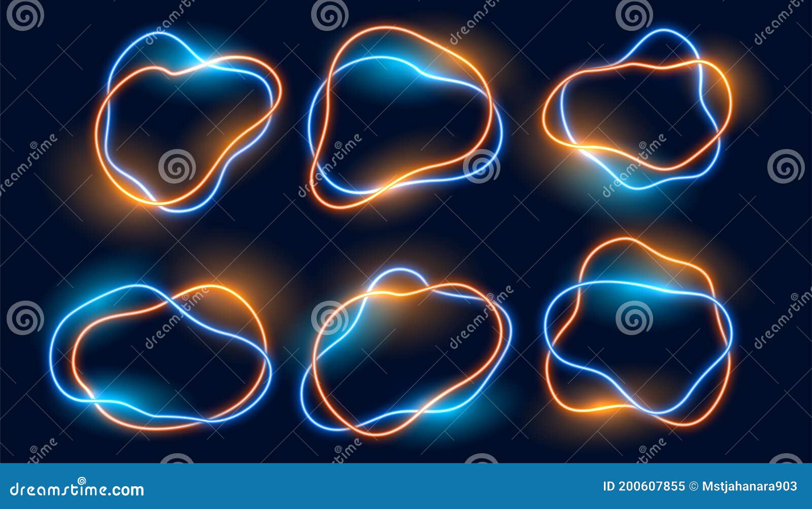 Abstract Neon Curve Fluid Style Frames Set of Six Stock Vector ...