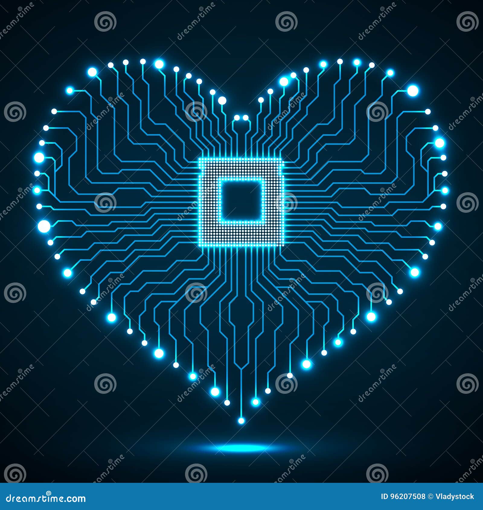 Abstract Neon Electronic Circuit Board in Shape of Heart Stock Vector ...