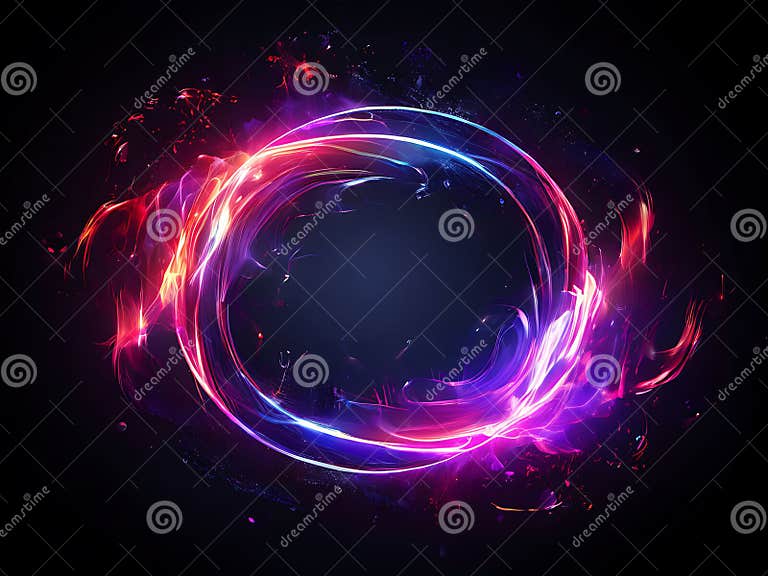 Abstract Neon Energy Sphere of Particles and Waves of Magical Glowing ...