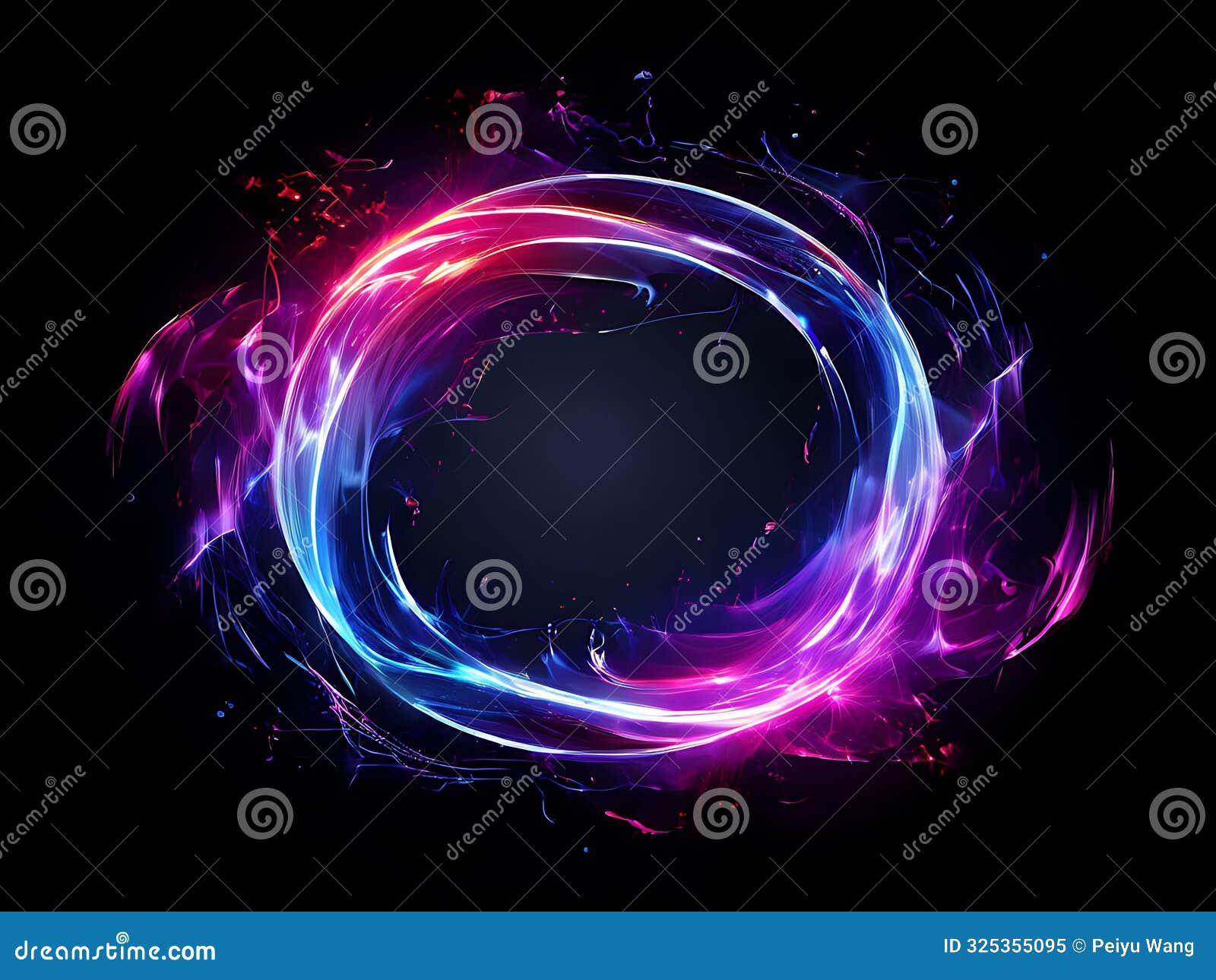 Abstract Neon Energy Sphere of Particles and Waves of Magical Glowing ...