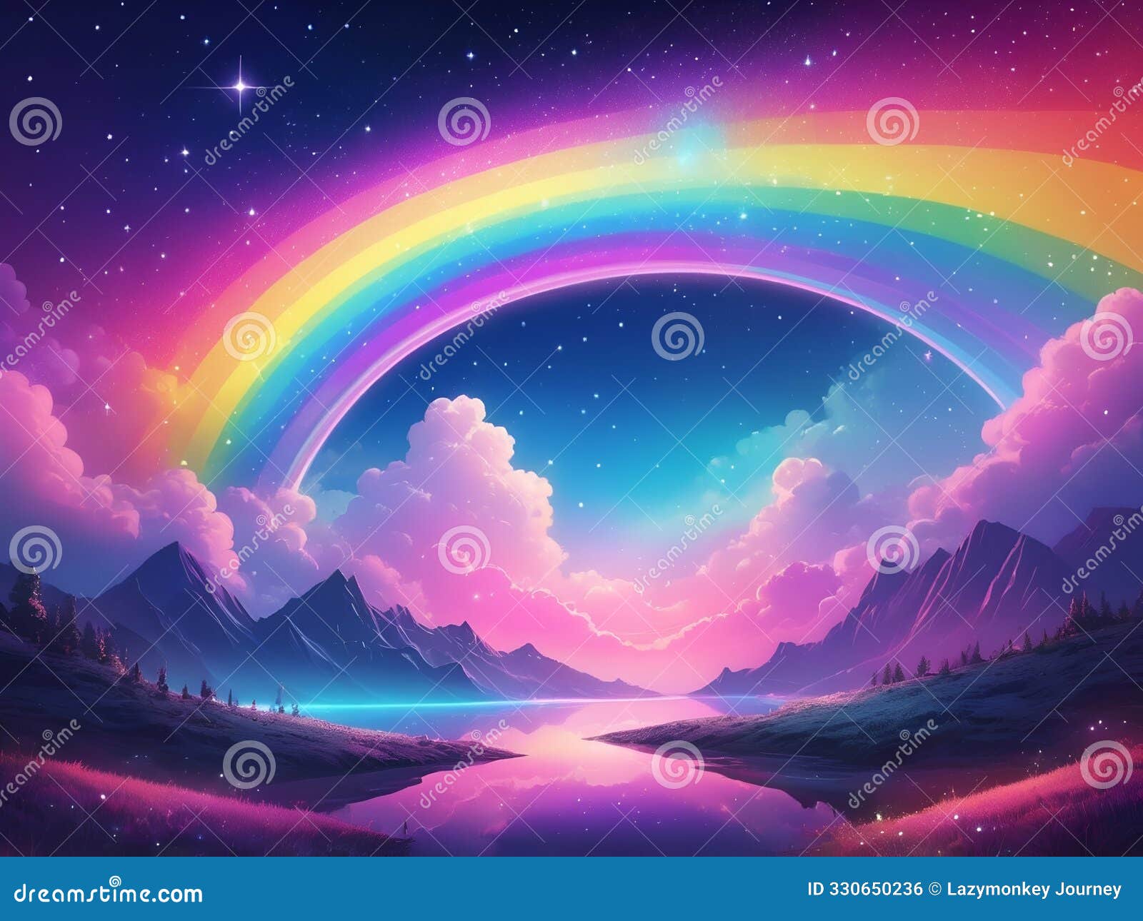 Abstract Neon Fantasy Rainbow Background of Magic Sky Sparkling Stars ...